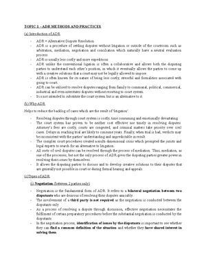 ADR Tutorials - Tutorial work - TUTORIAL 2 Question 2 PTCM o O R (2) (a): can settle the dispute ...