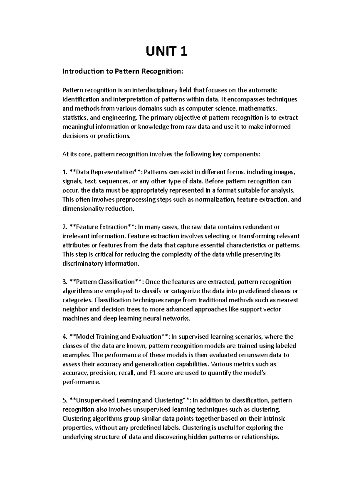 UNIT 1 Pattern Recognition - UNIT 1 Introduction to Pattern Recognition: Pattern recognition is ...
