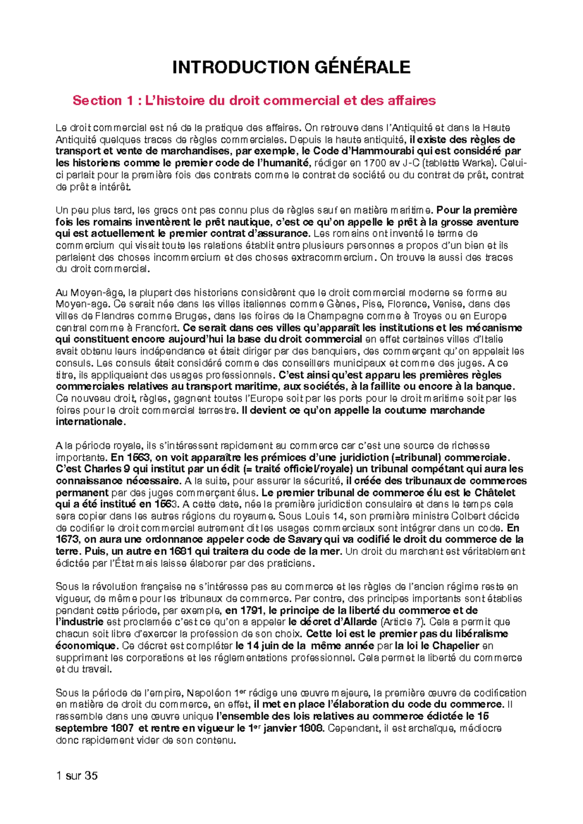 CM - CM - L1 AES - Droit des affaires - INTRODUCTION GÉNÉRALE Section 1 : L’histoire du droit ...