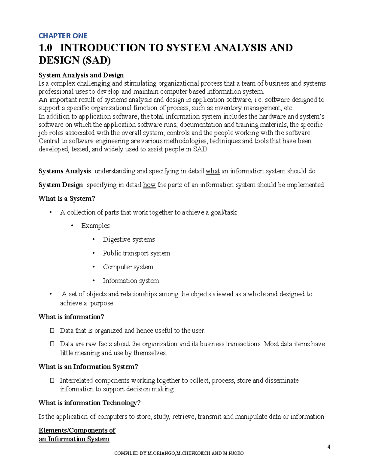 Topic 1&2 SAD - Good notes - CHAPTER ONE 1 INTRODUCTION TO SYSTEM ...
