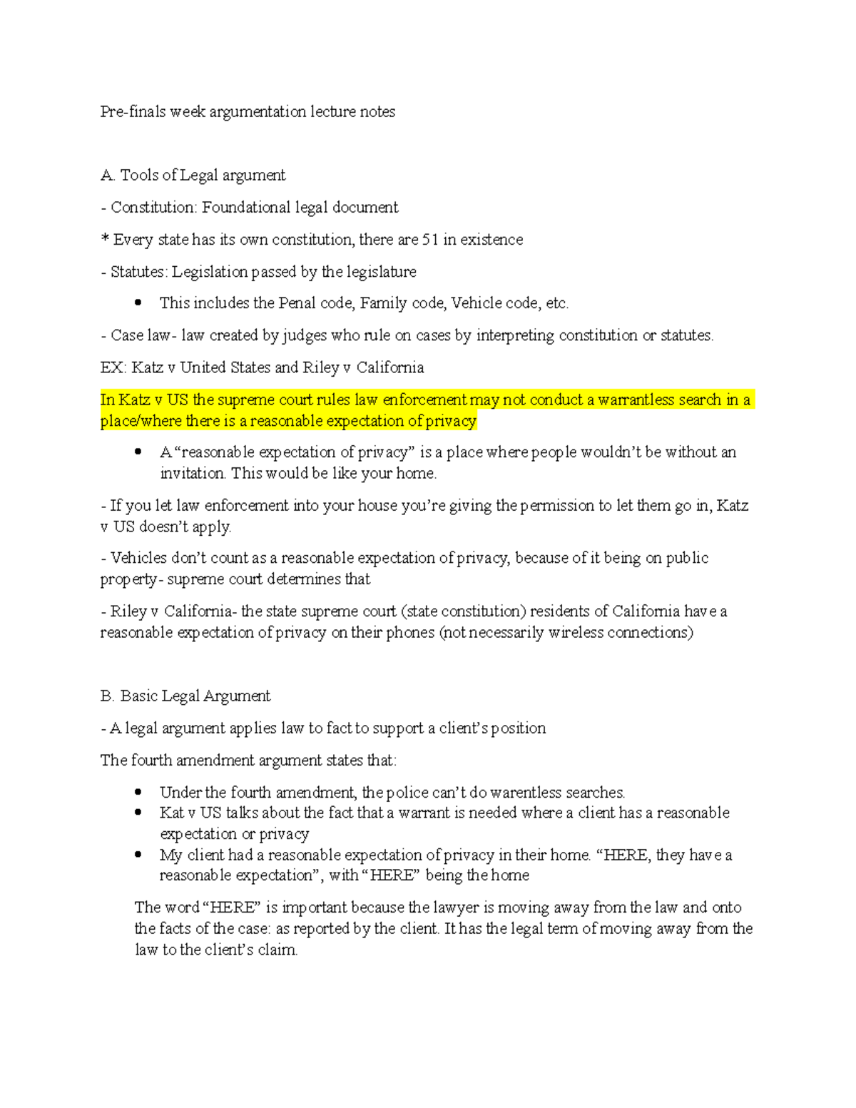 Pre finals week notes - Pre-finals week argumentation lecture notes A ...