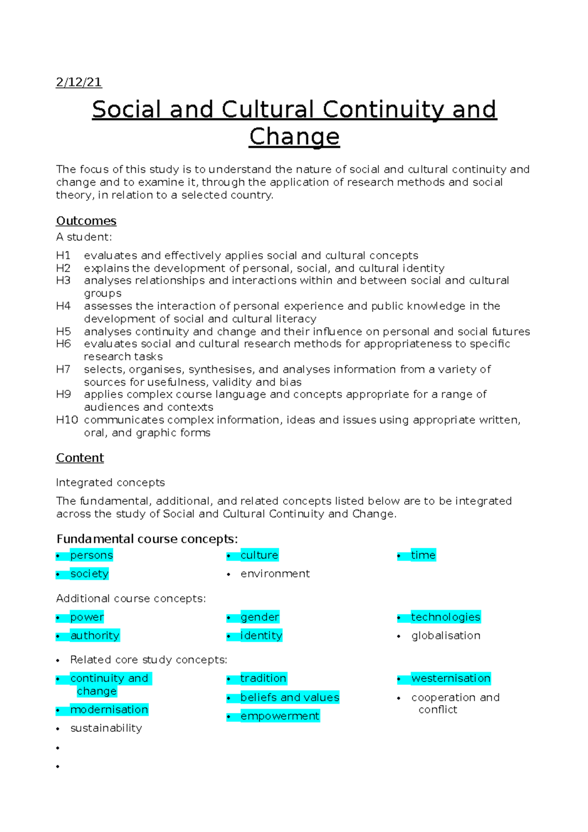 Continuity and Change notes copy - 2/12/ Social and Cultural Continuity ...