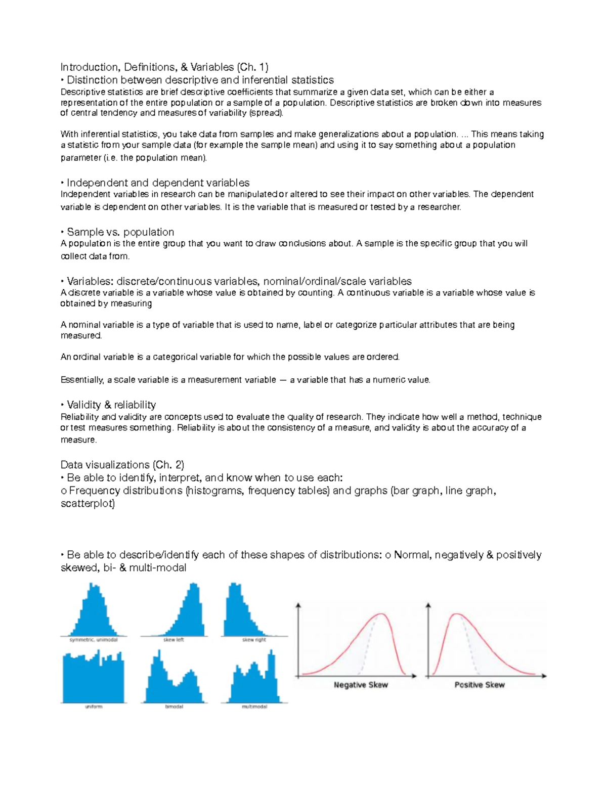 Psych Stats Study Guild Exam 1 - Introduction, Definitions, & Variables ...