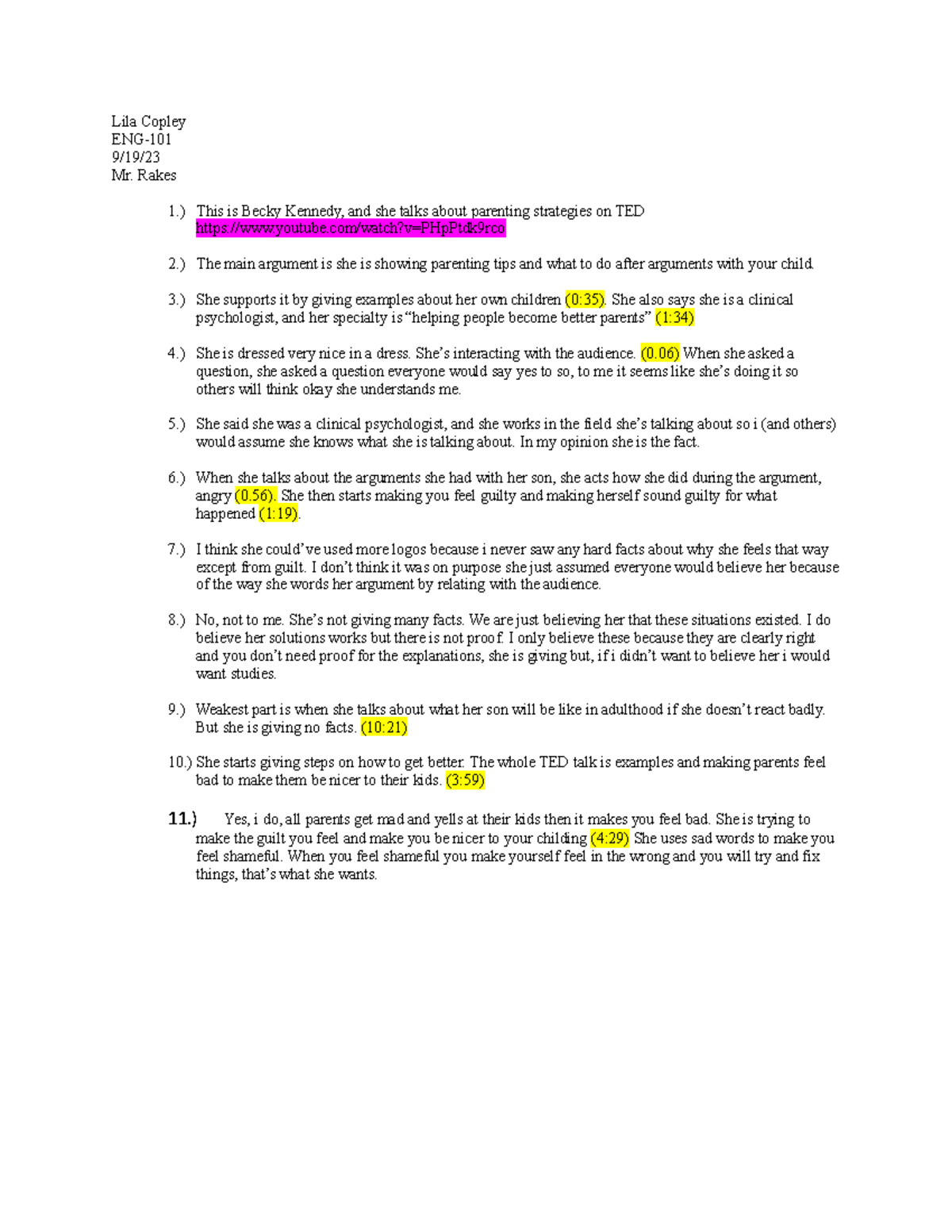 Ted talk essay - bnjmk, - Lila Copley ENG- 9/19/ Mr. Rakes 1.) This is ...