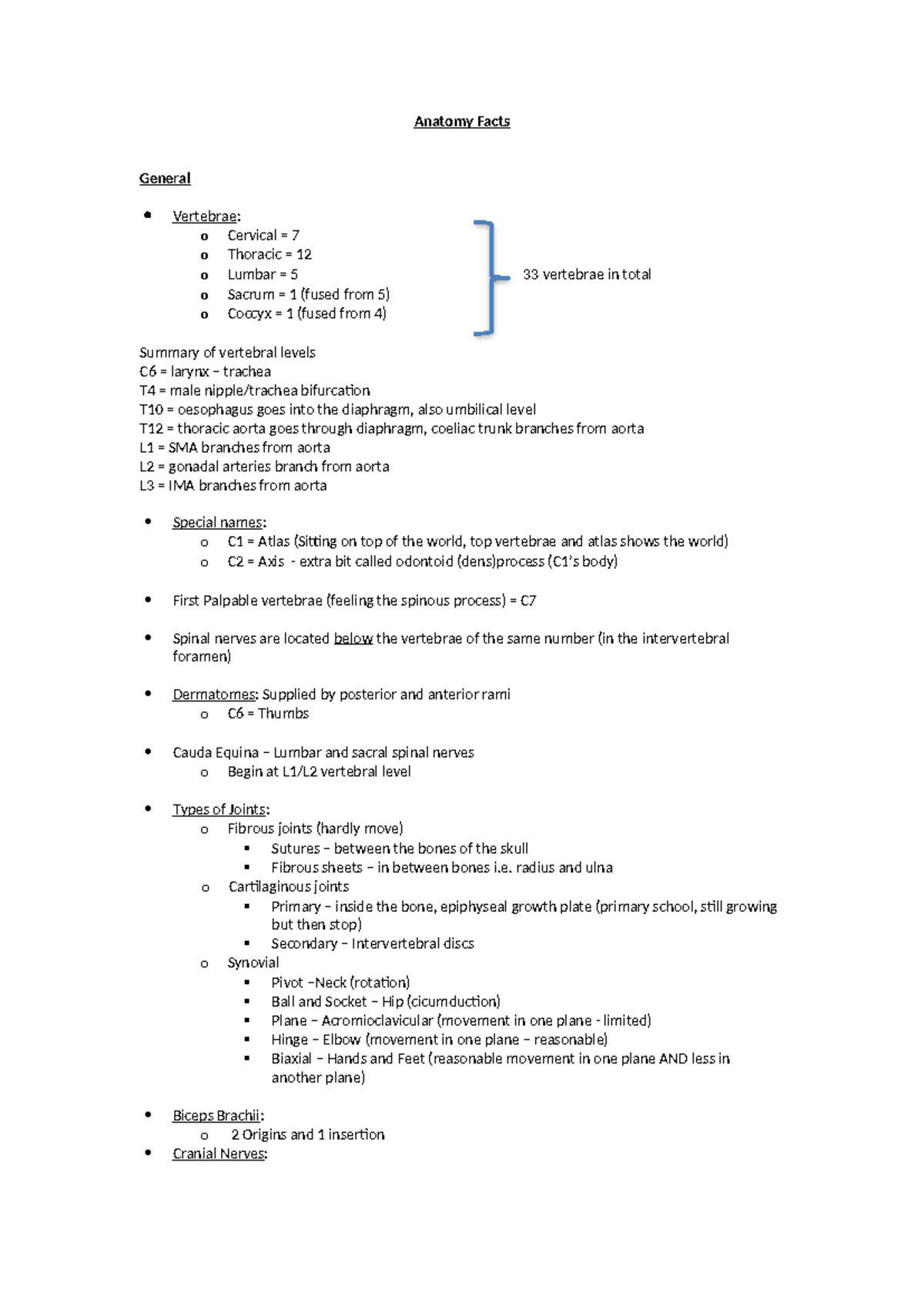 Anatomy-Spot-Facts (002) - Anatomy Facts General Vertebrae: o Cervical ...