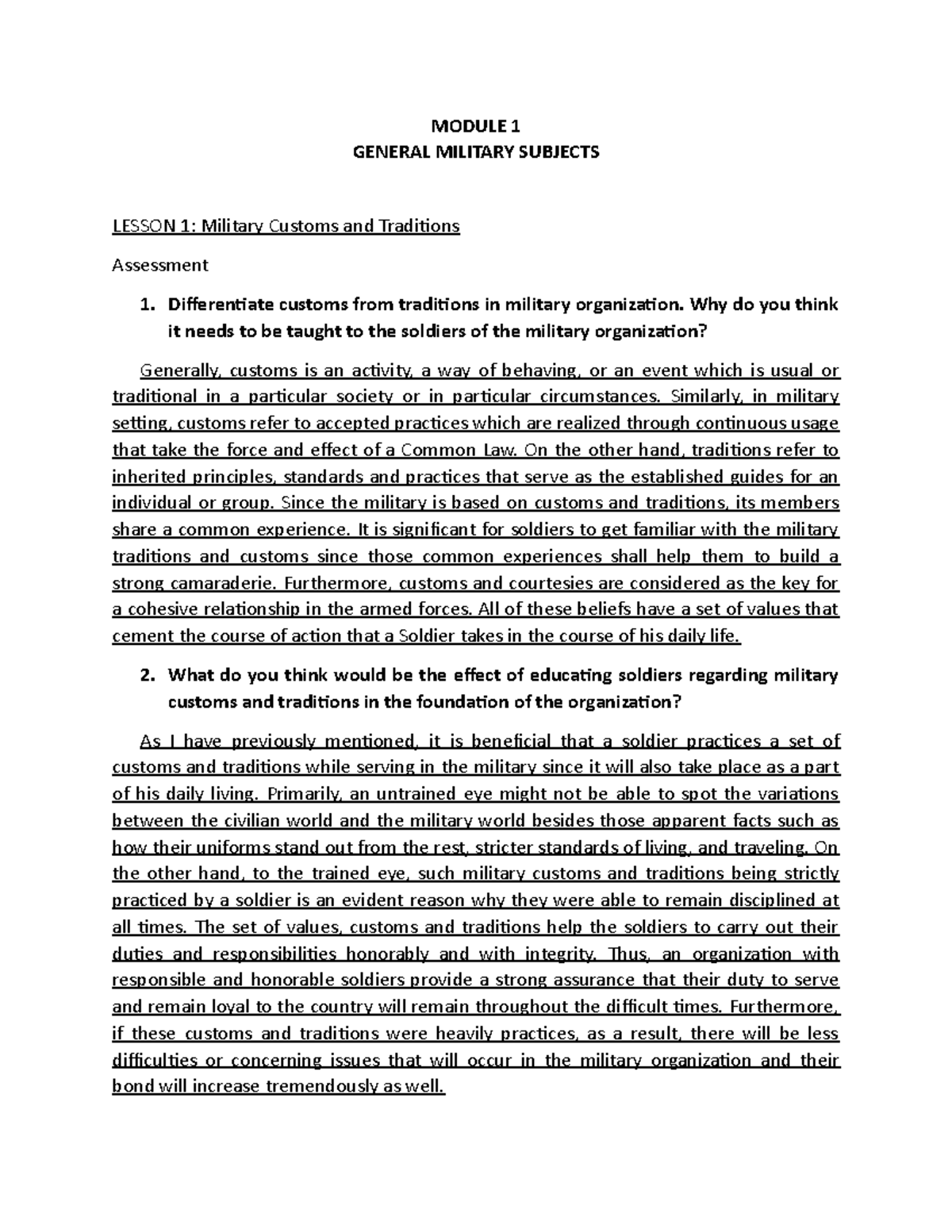 General military subjects - MODULE 1 GENERAL MILITARY SUBJECTS LESSON 1 ...