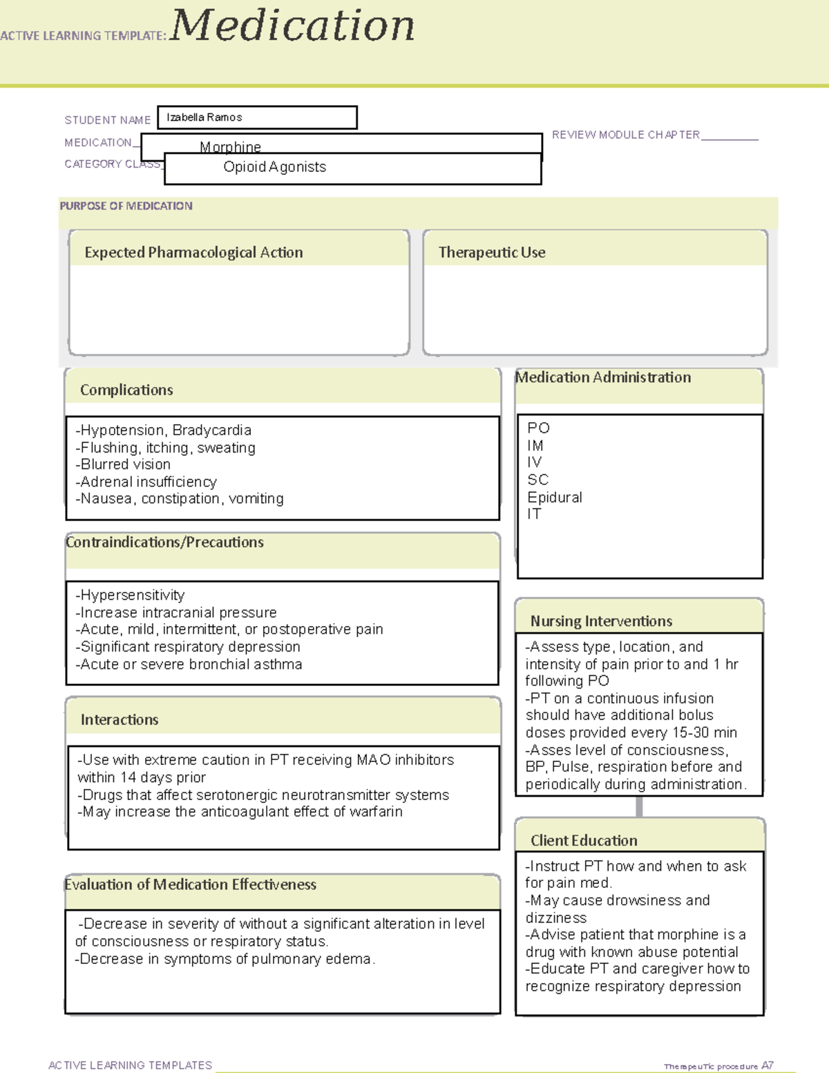 Morphine Docx Med Sheet NURS 121L WCU StuDocu