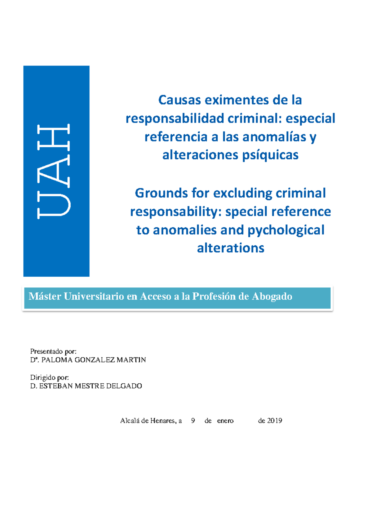 Causas eximente de la ley en un trastorno mental pagina 42 - UAH Causas ...
