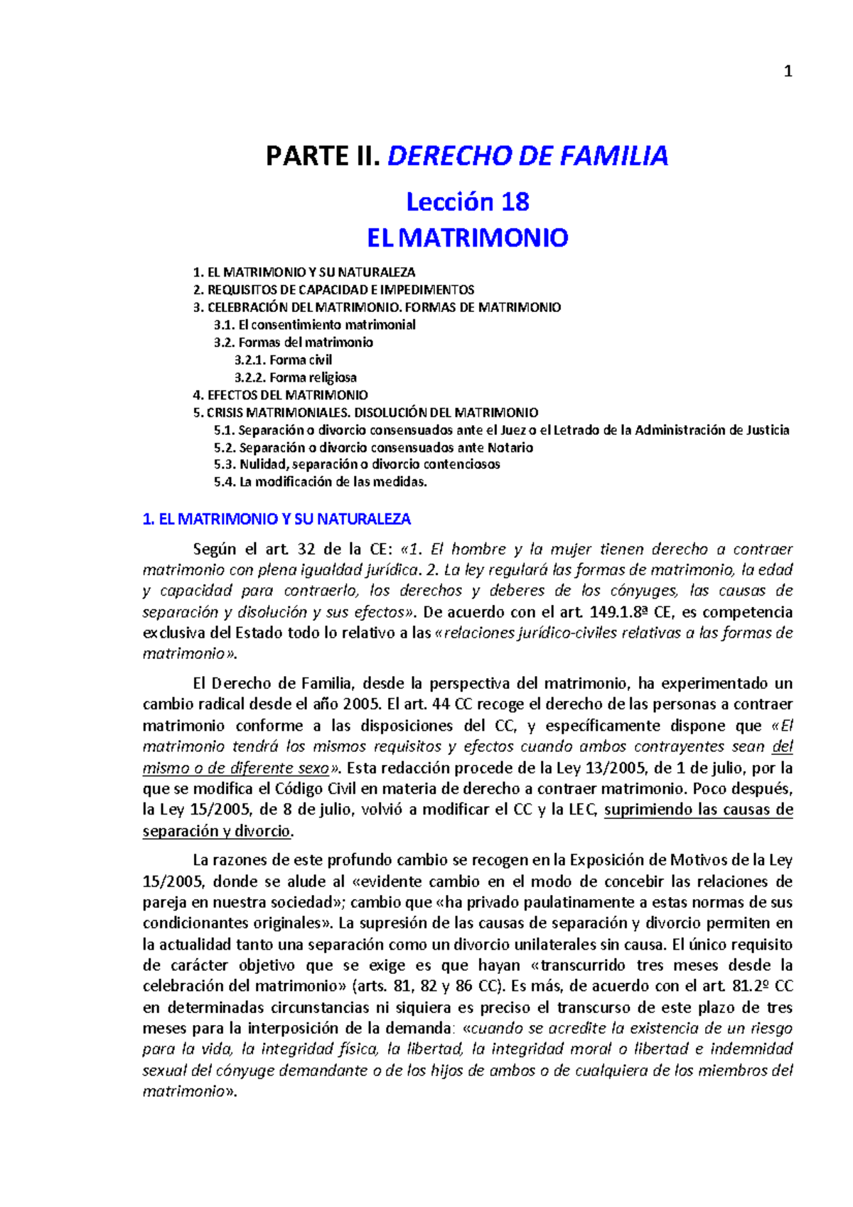 Lección 18 (El matrimonio) - PARTE II. DERECHO DE FAMILIA Lección 18 EL MATRIMONIO EL MATRIMONIO ...
