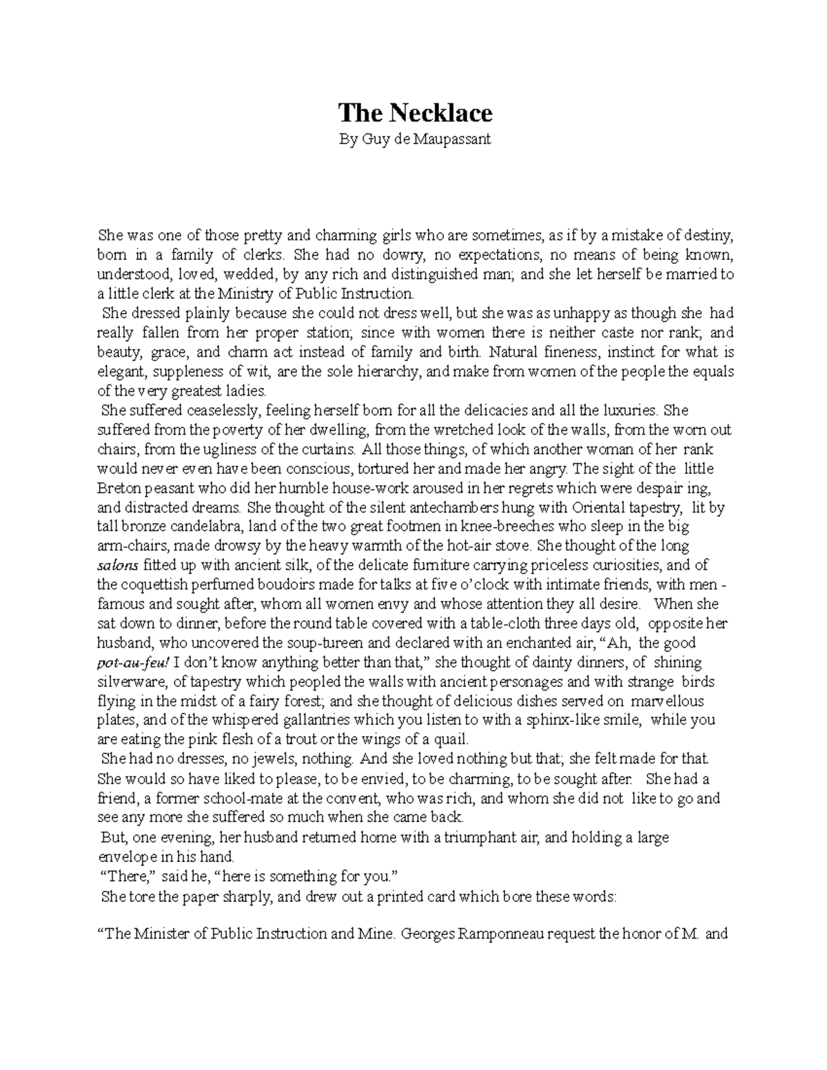 The Necklace 2018 - The Necklace By Guy de Maupassant © 2006 by ...