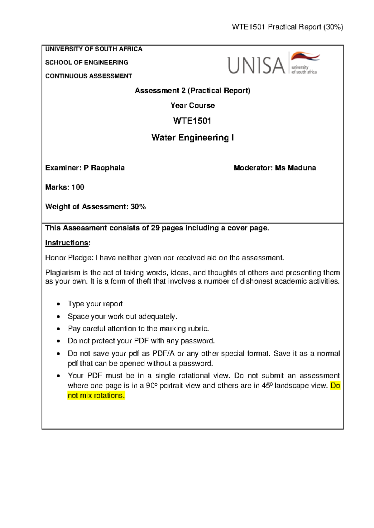 Assessment 2 Lab Report - WTE1501 Practical Report ( 3 0%) UNIVERSITY ...