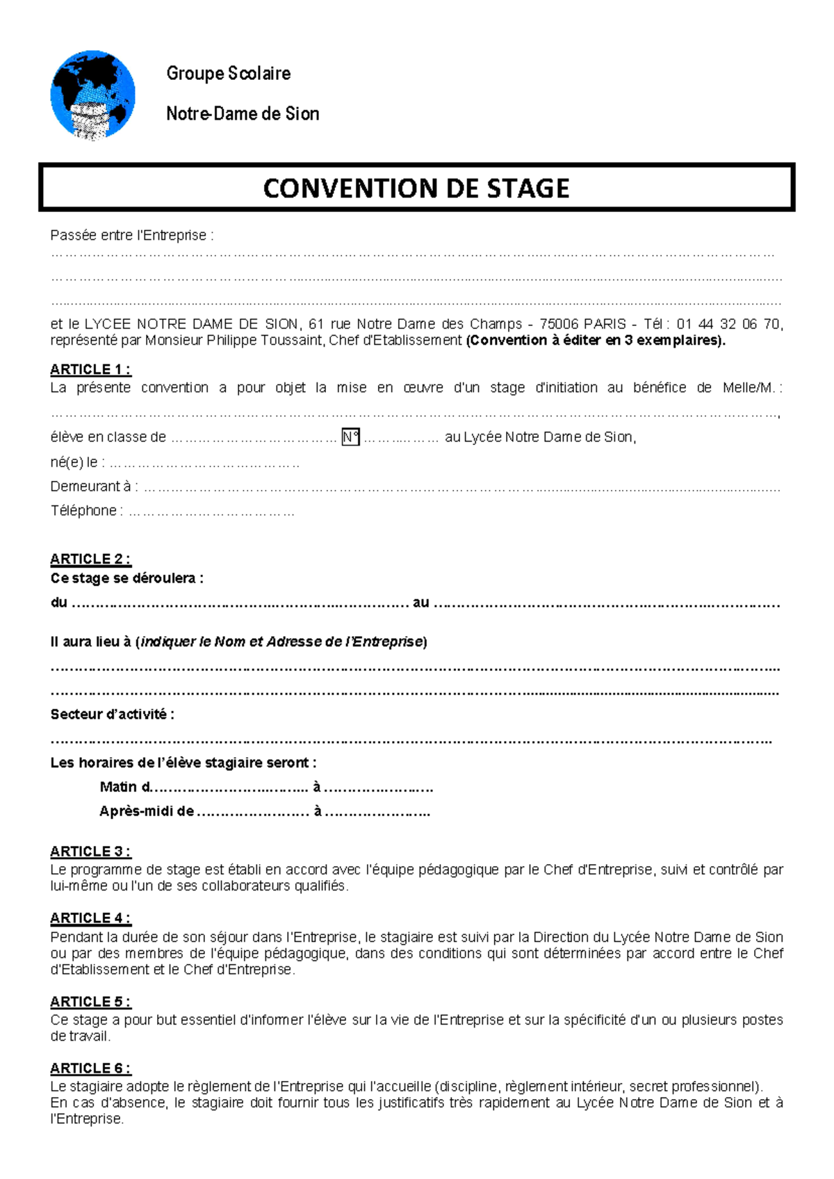 Convention Stage France 23-24 - CONVENTION DE STAGE Passée entre l ...