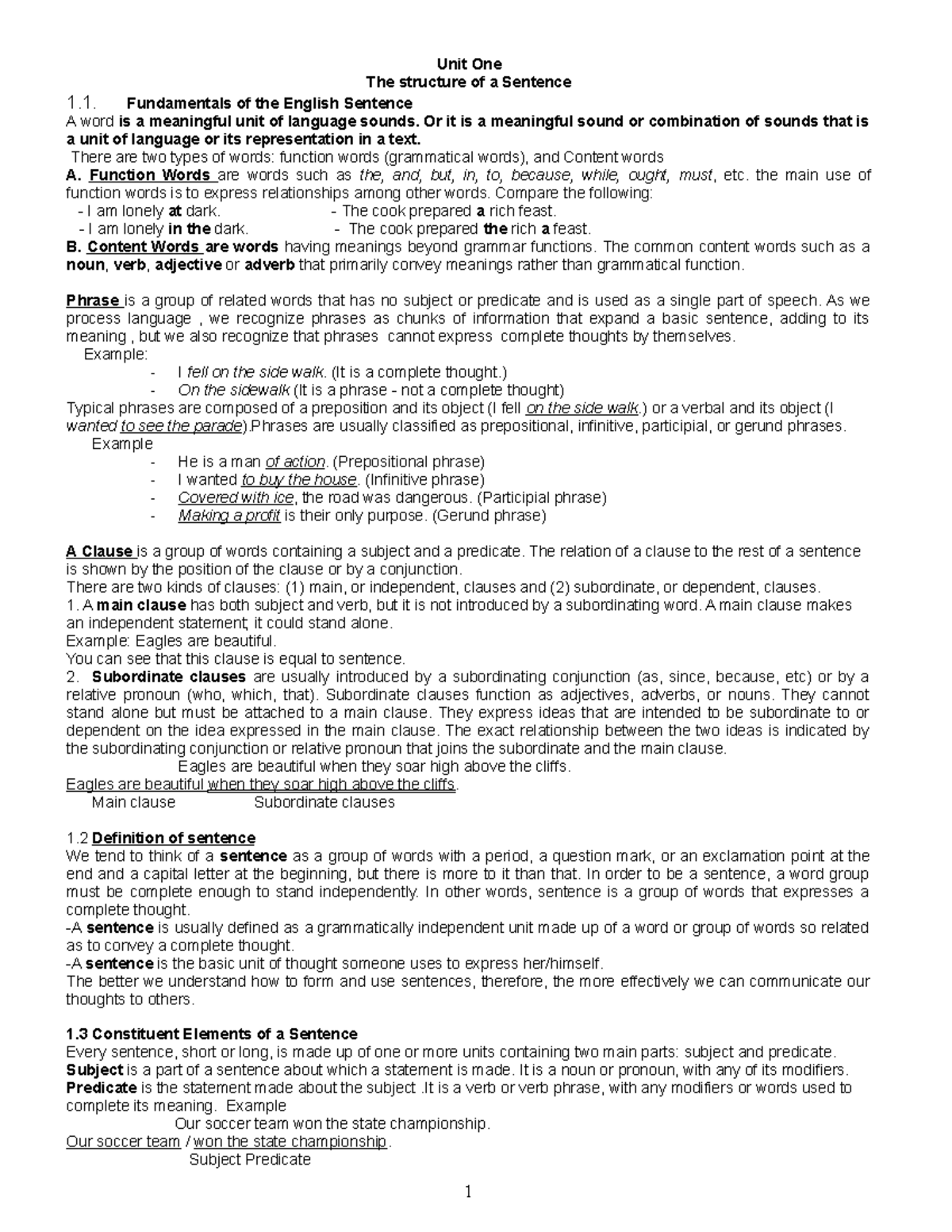 1. basic writing skills best module - Unit One The structure of a ...