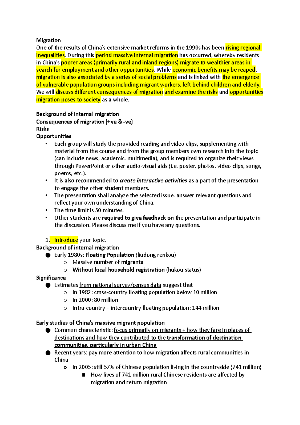 CCCH 9014 Presentation Topic 3 Internal Migration - Migration One of ...