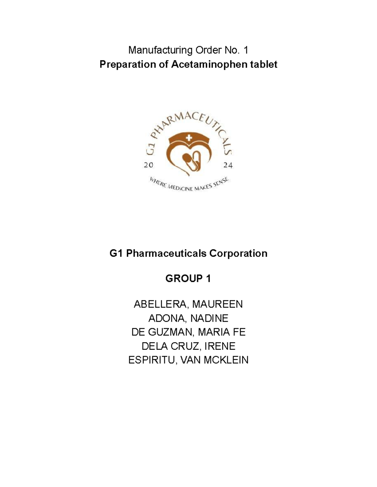 PMQA LAB MO #1 - Product labels - Manufacturing Order No. 1 Preparation ...