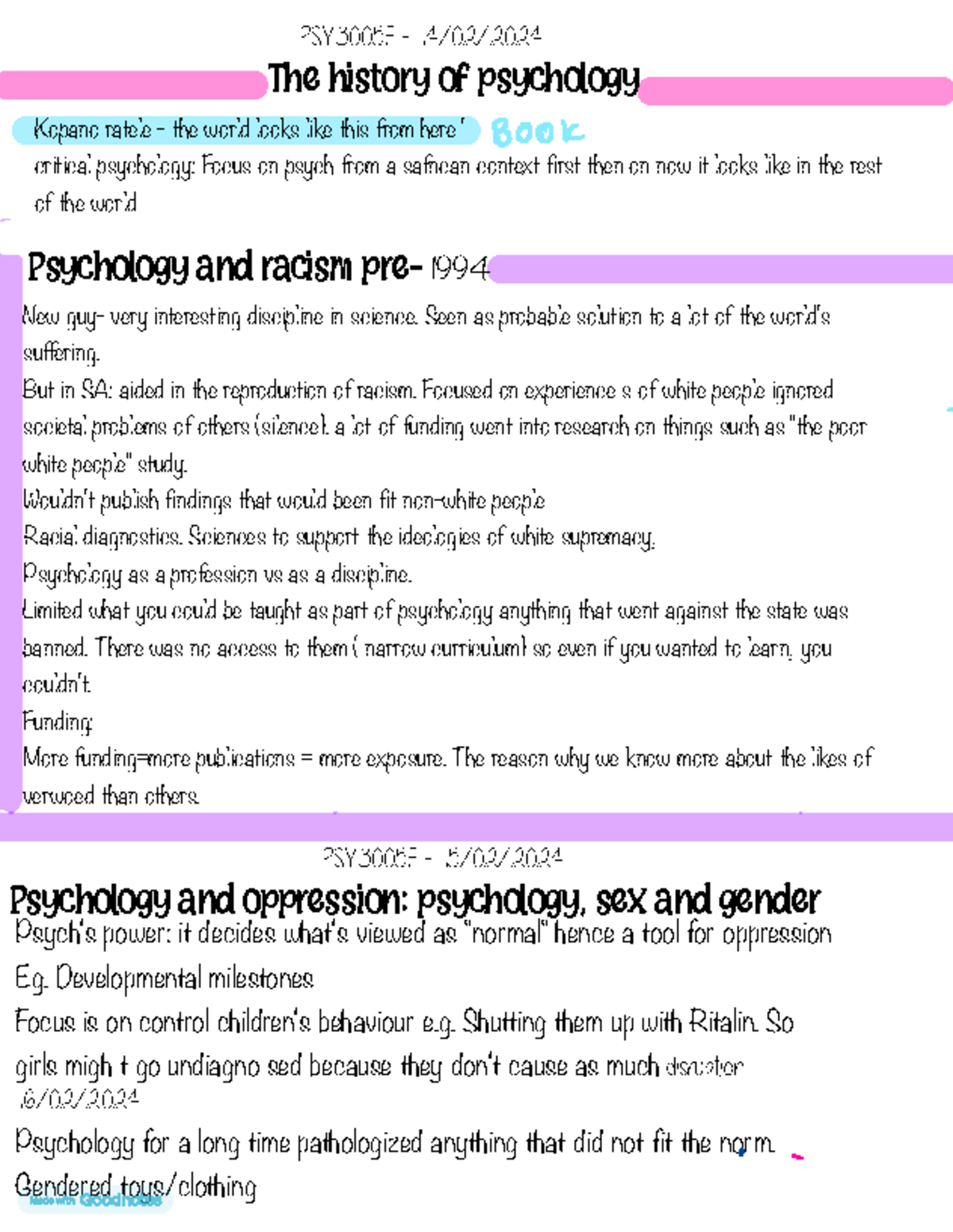 Psy3005f introduction summary - PSY3005F - 14/02/ The history of ...