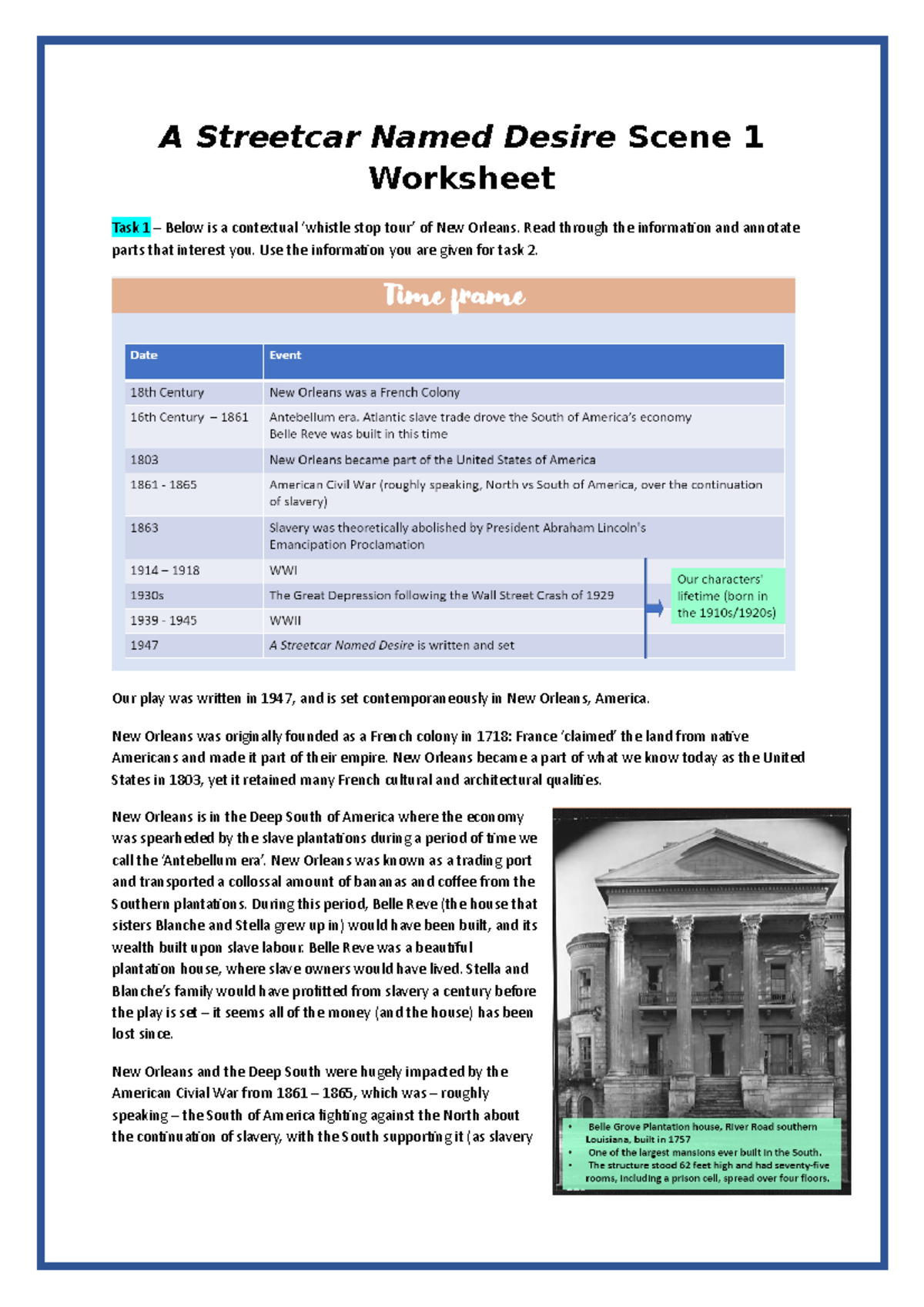 001 Context Worksheet Scene 1 - A Streetcar Named Desire Scene 1 ...