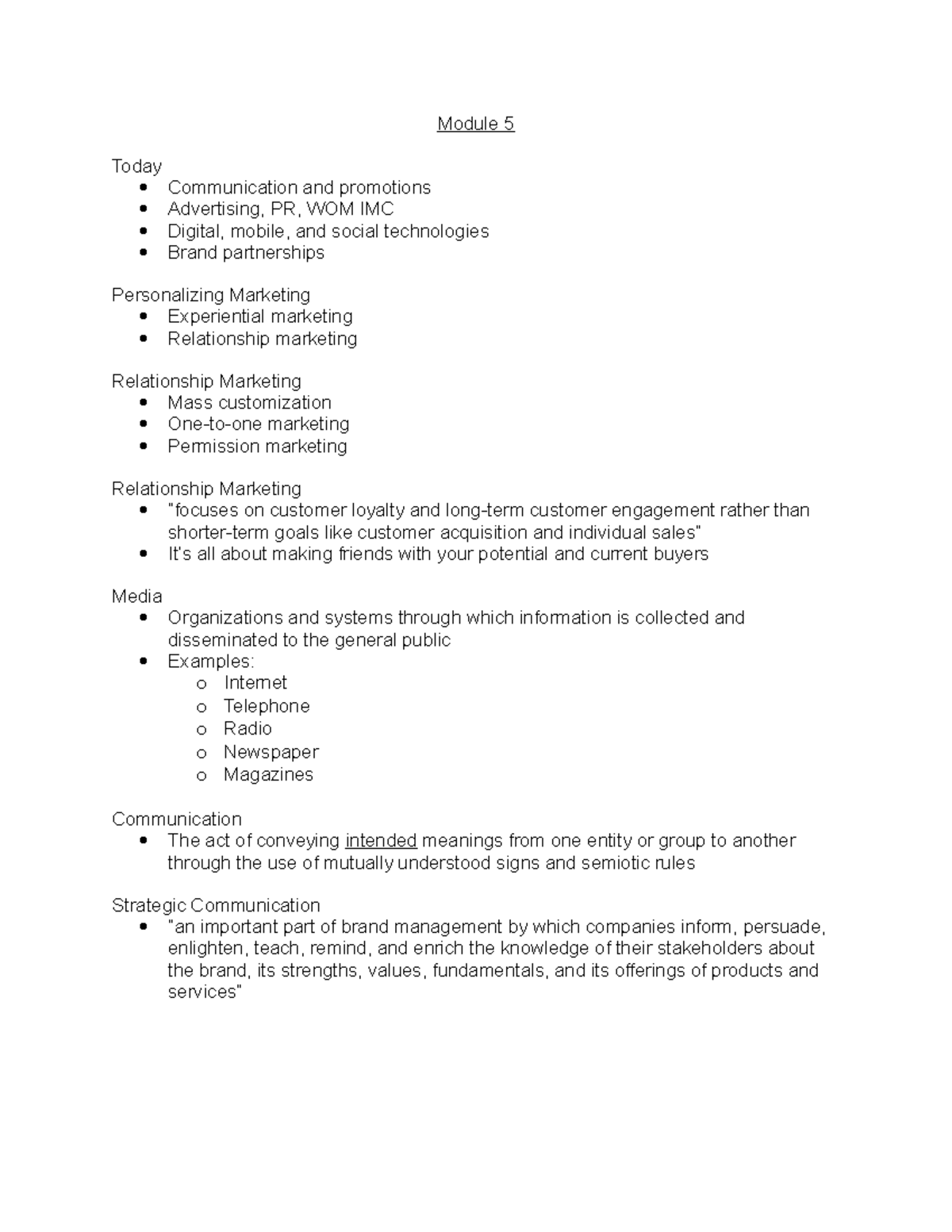 Module 5 - Lecture notes 3 - Module 5 Today Communication and ...
