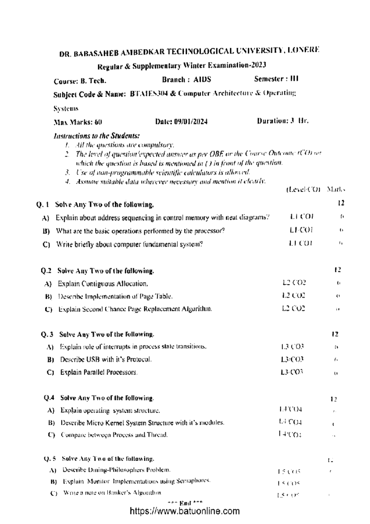 Cao 2024 - Java - DR. BABASAHEB AMBEDKAR TECHNOLOGICAL UNIVERSITY ...