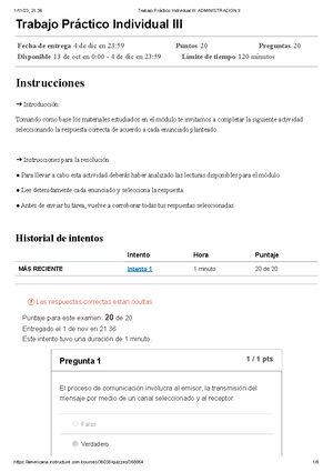 Examen Examen Final 1 - Examen Final 1 Comenzado: 1 de oct en 19: Instrucciones del examen A ...