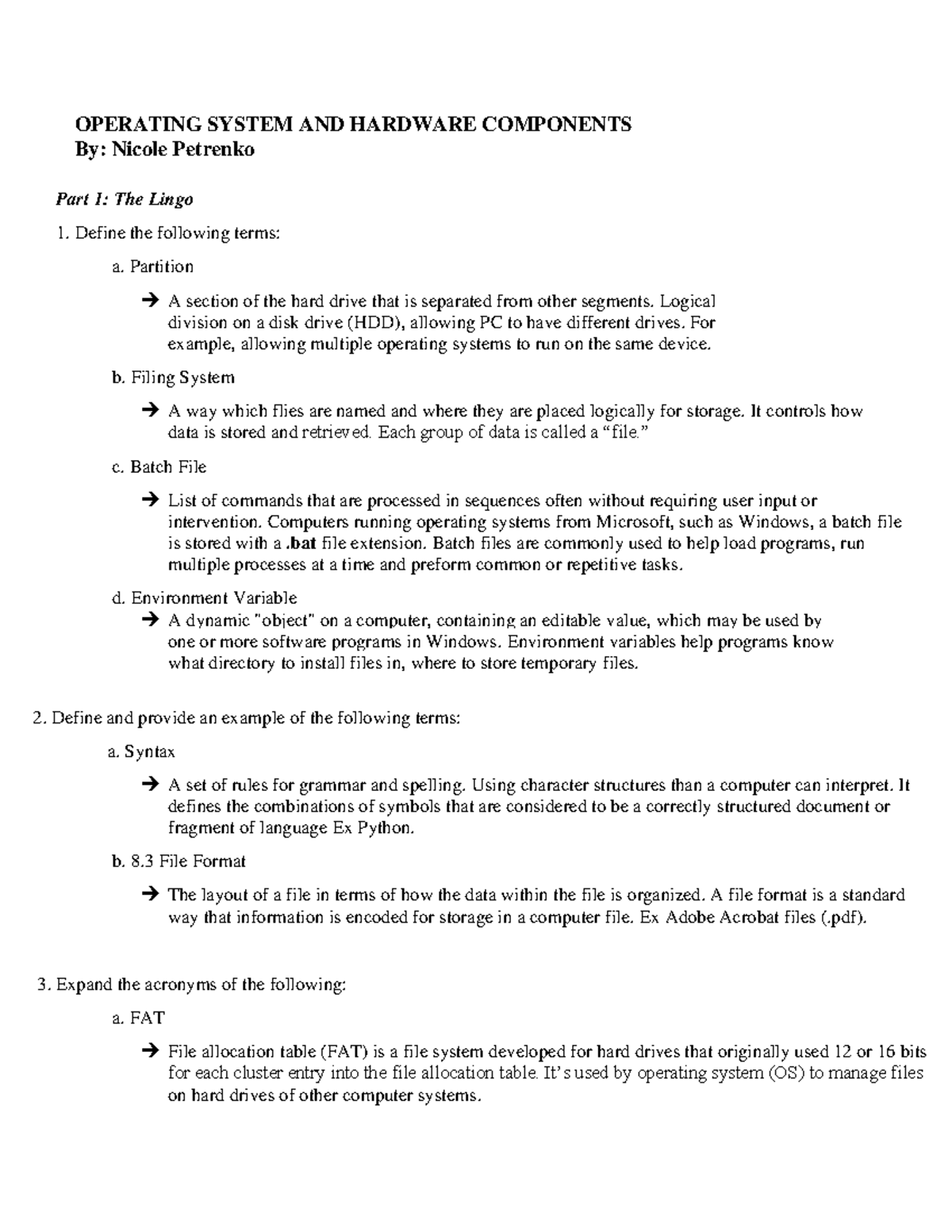 Operating system and Hardware Questions - OPERATING SYSTEM AND HARDWARE ...