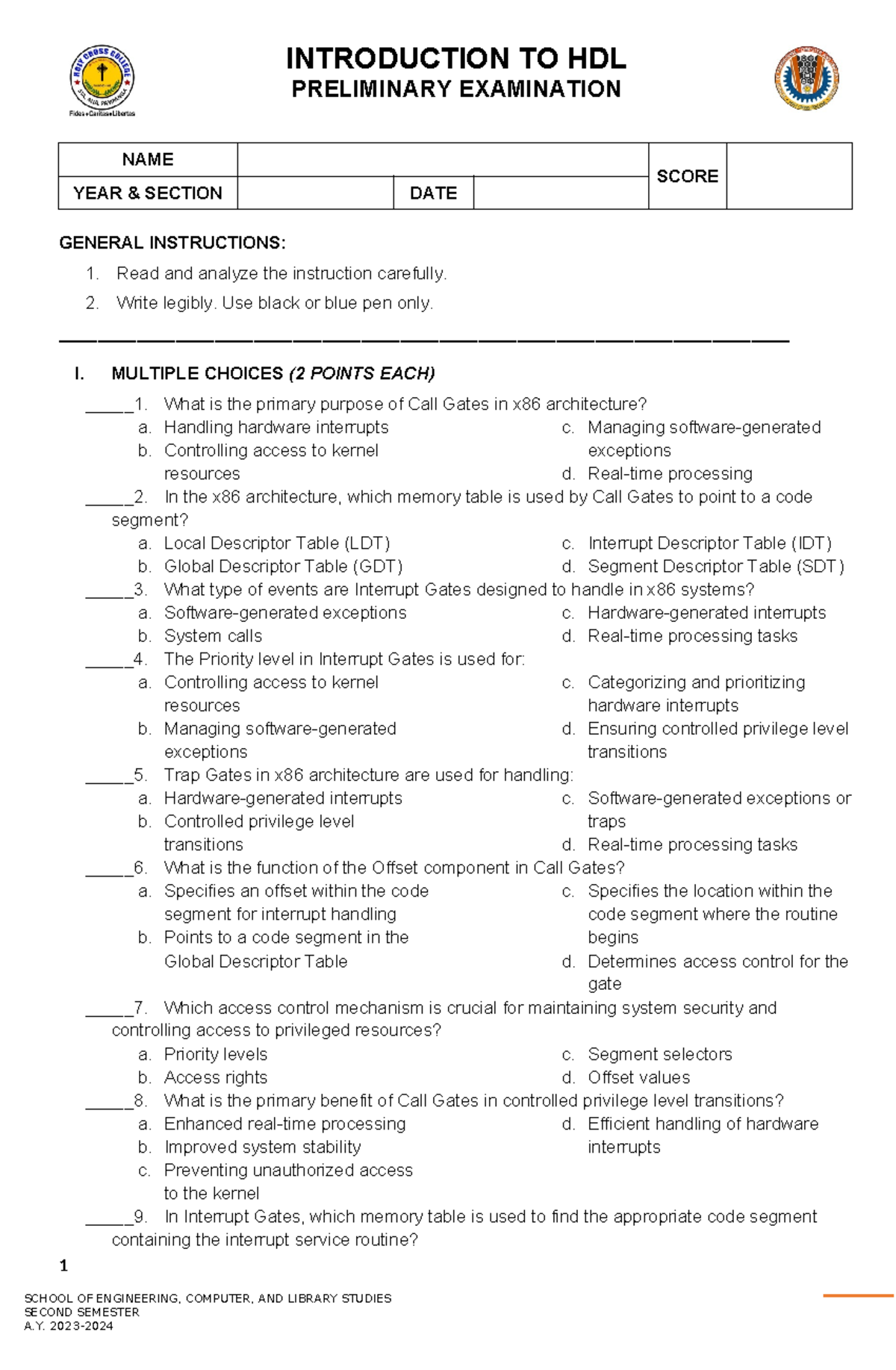 HDL - Introduction to HDL - SCHOOL OF ENGINEERING, COMPUTER, AND LIBRARY STUDIES SECOND SEMESTER ...