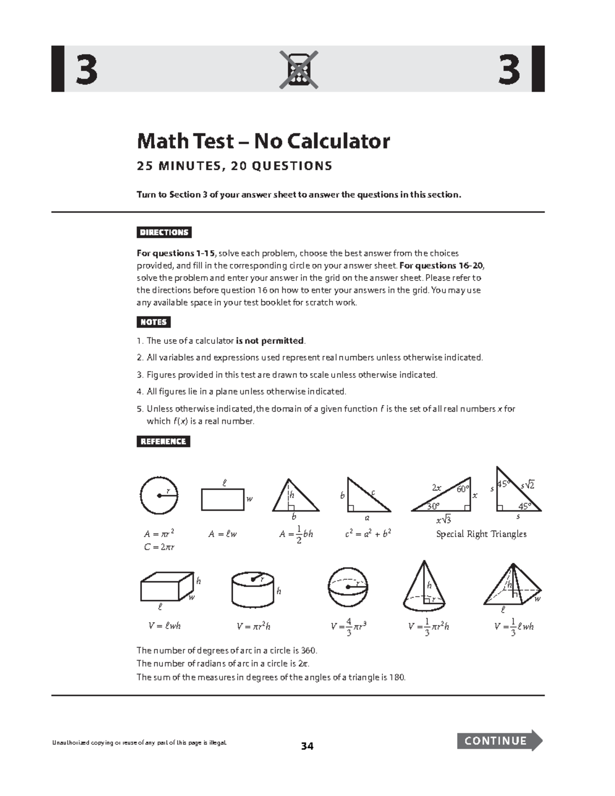 SAT Practice Test 1 - No Calculator - Math Test – No Calculator 2 5 MIN ...