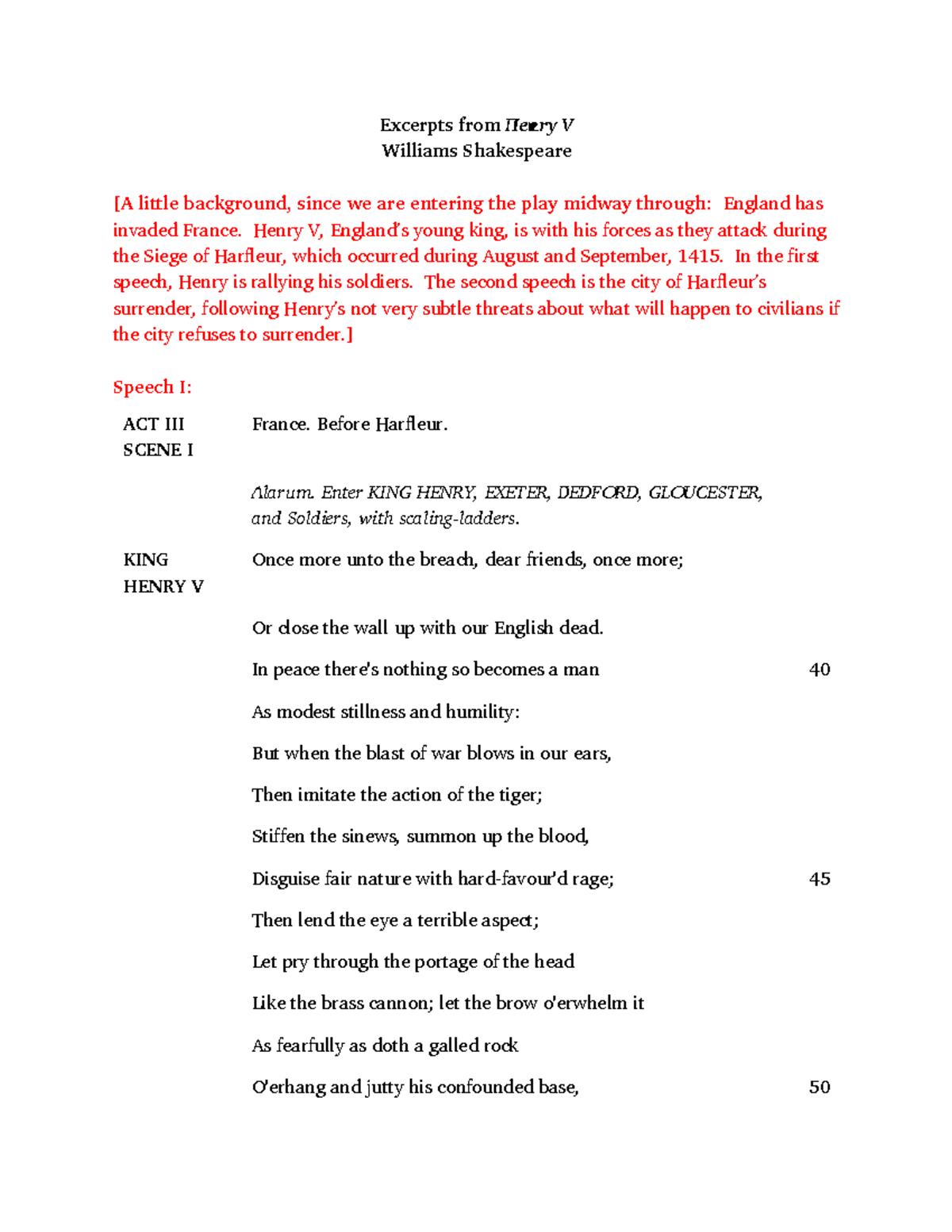 Excerpts from Henry V - Christine Henderson - Excerpts from Henry V ...