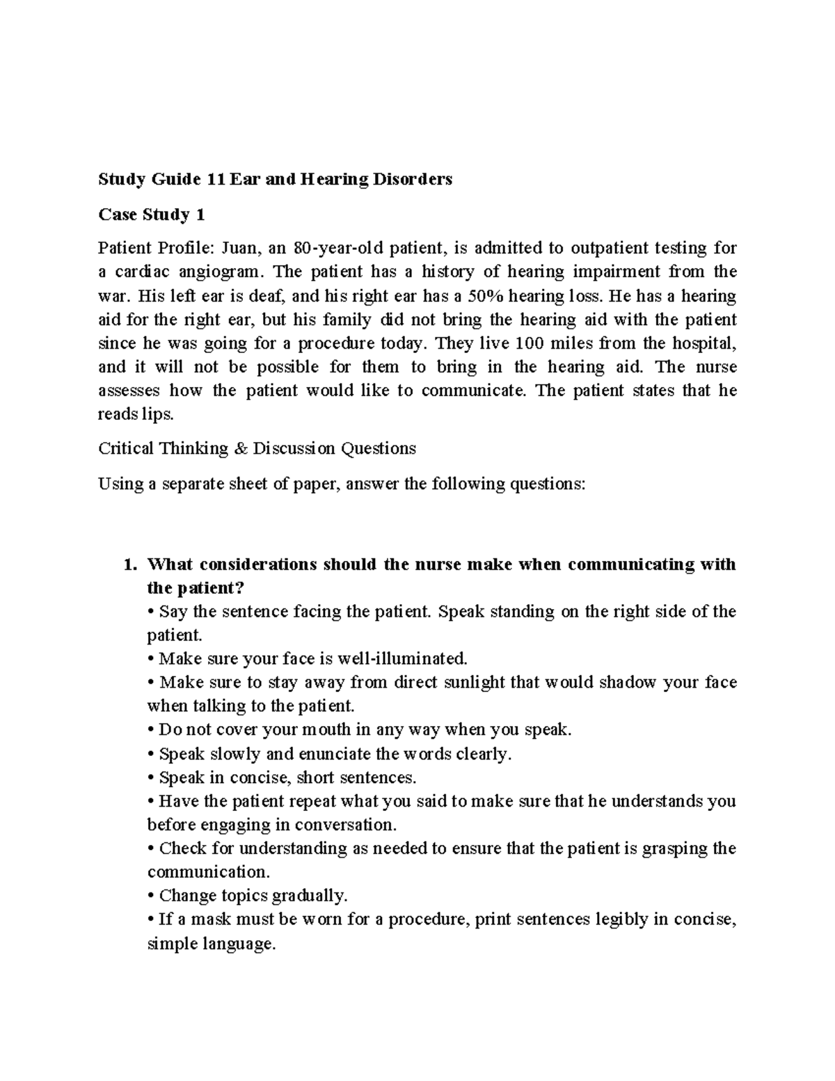 Ear and Hearing Disorders - Study Guide 1 1 E ar a nd Hearing D ...