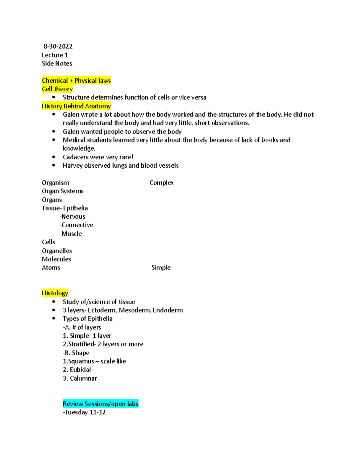 Bio 251 Chapters 1 and 5 - Cellular Form and Function Review guide - 8 ...