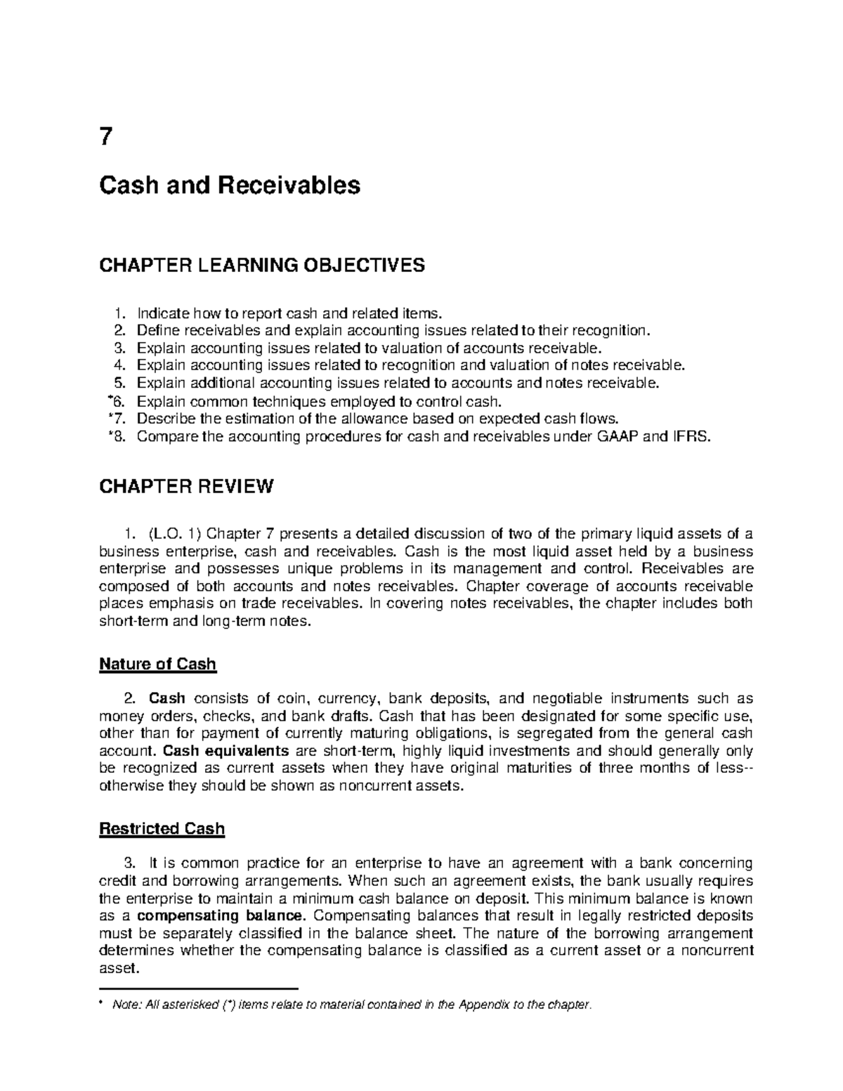 Ch 7 Study Guide and Practice - 7 Cash and Receivables CHAPTER LEARNING ...
