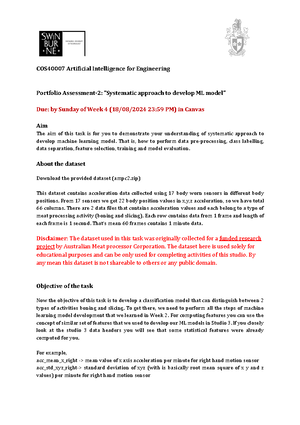 COS30019 - Swinburne - Introduction to Artificial Intelligence - Studocu