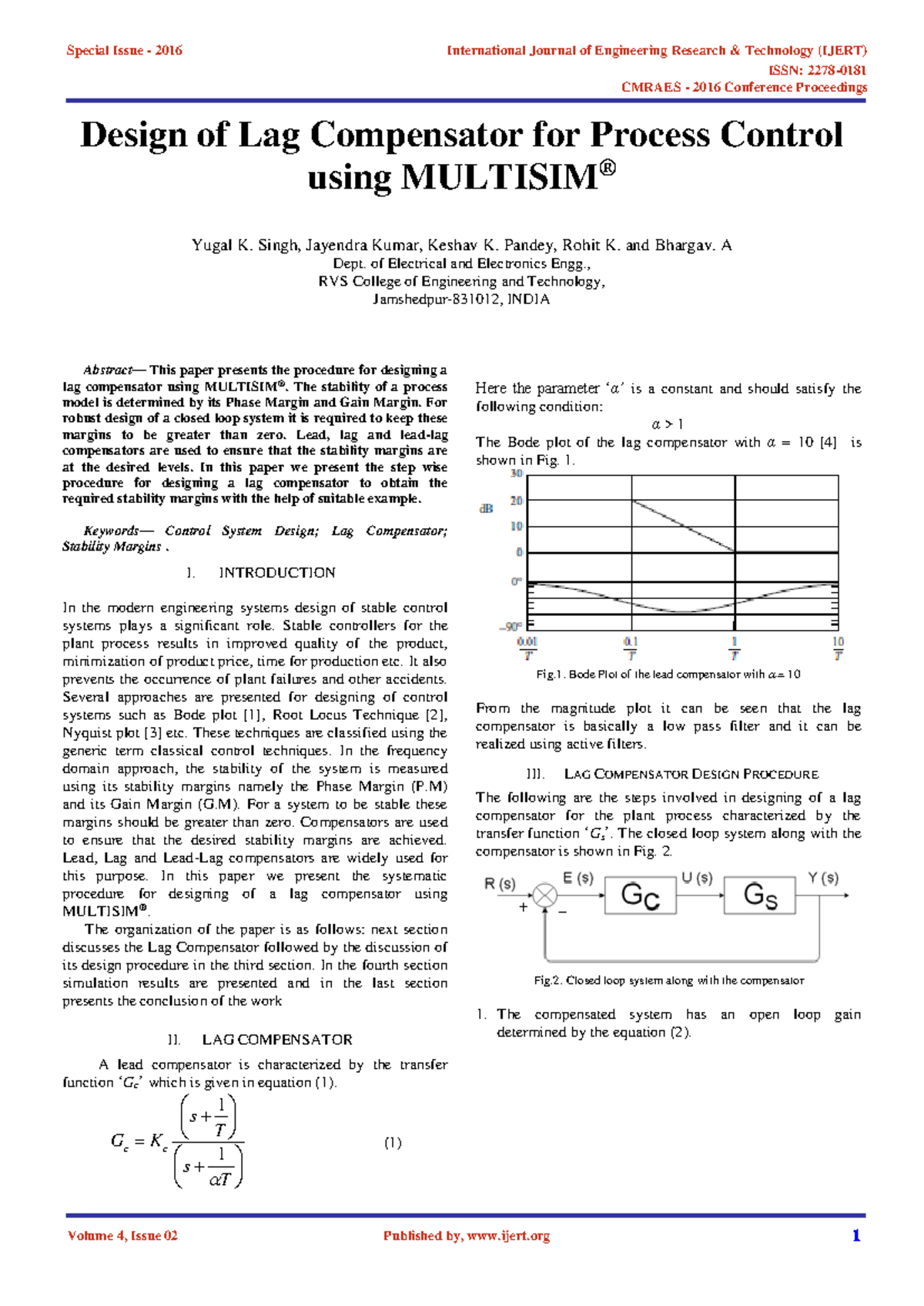 Design of lag compensator for process control using multisim Ijertconv 4IS02013 - Design of Lag ...