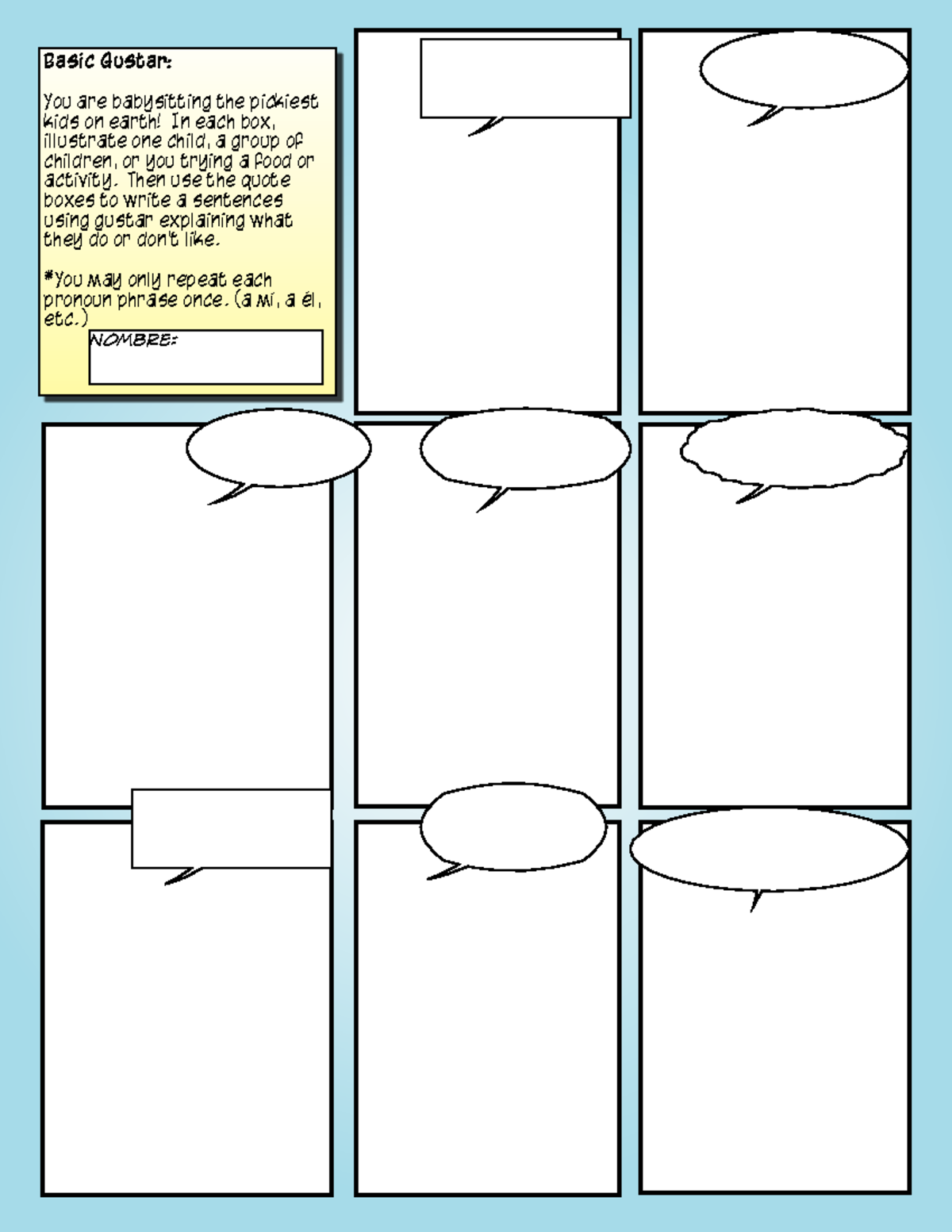 Basic Gustar Cartoon Activity - Basic Gustar: You are babysitting the ...