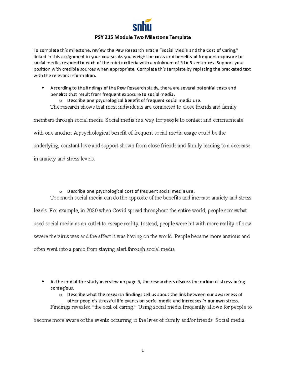 milestone 2 for module 2 final project - PSY 215 Module Two Milestone ...