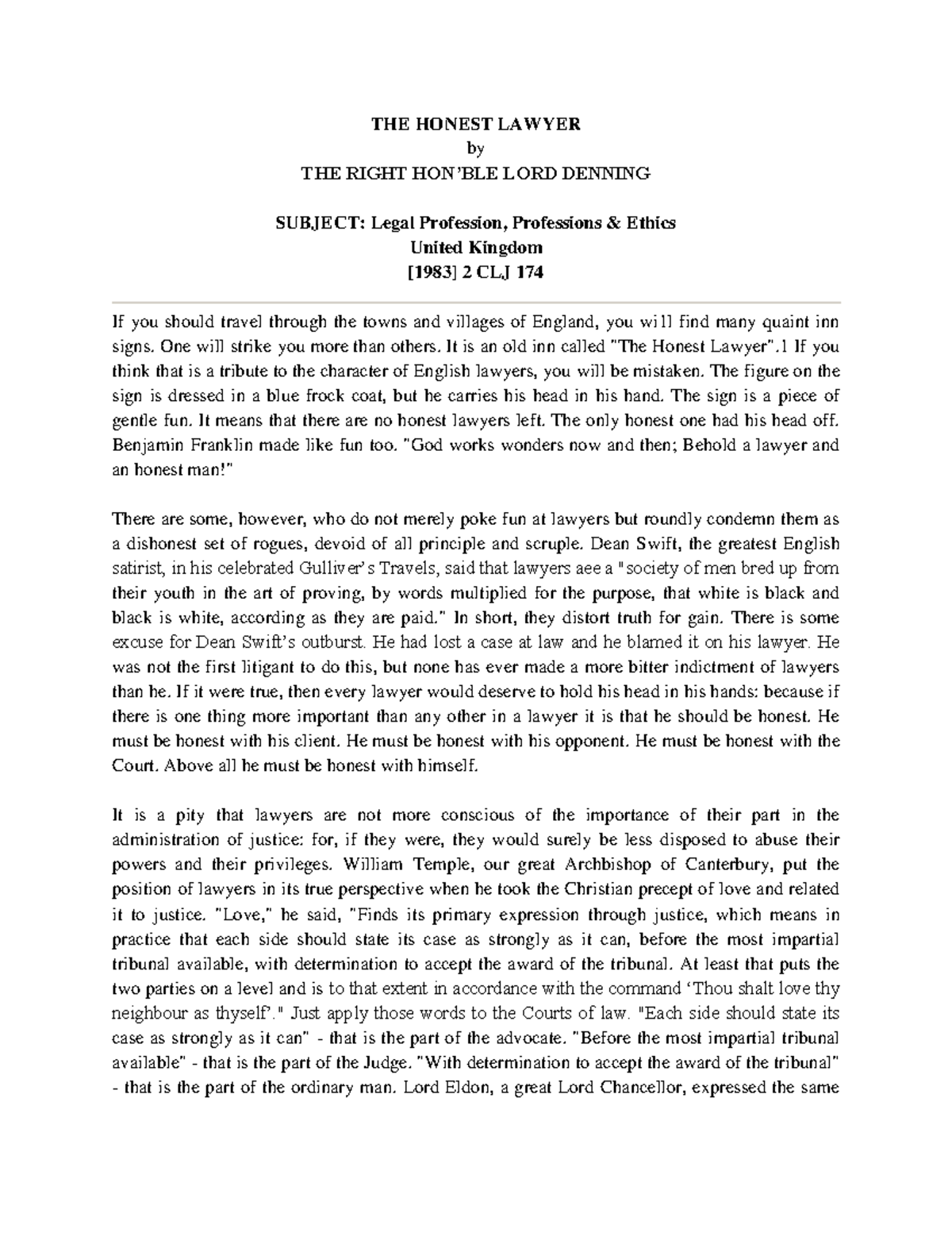 Pdfcoffee - Lord Denning - The Honest Lawyer - THE HONEST LAWYER by THE ...