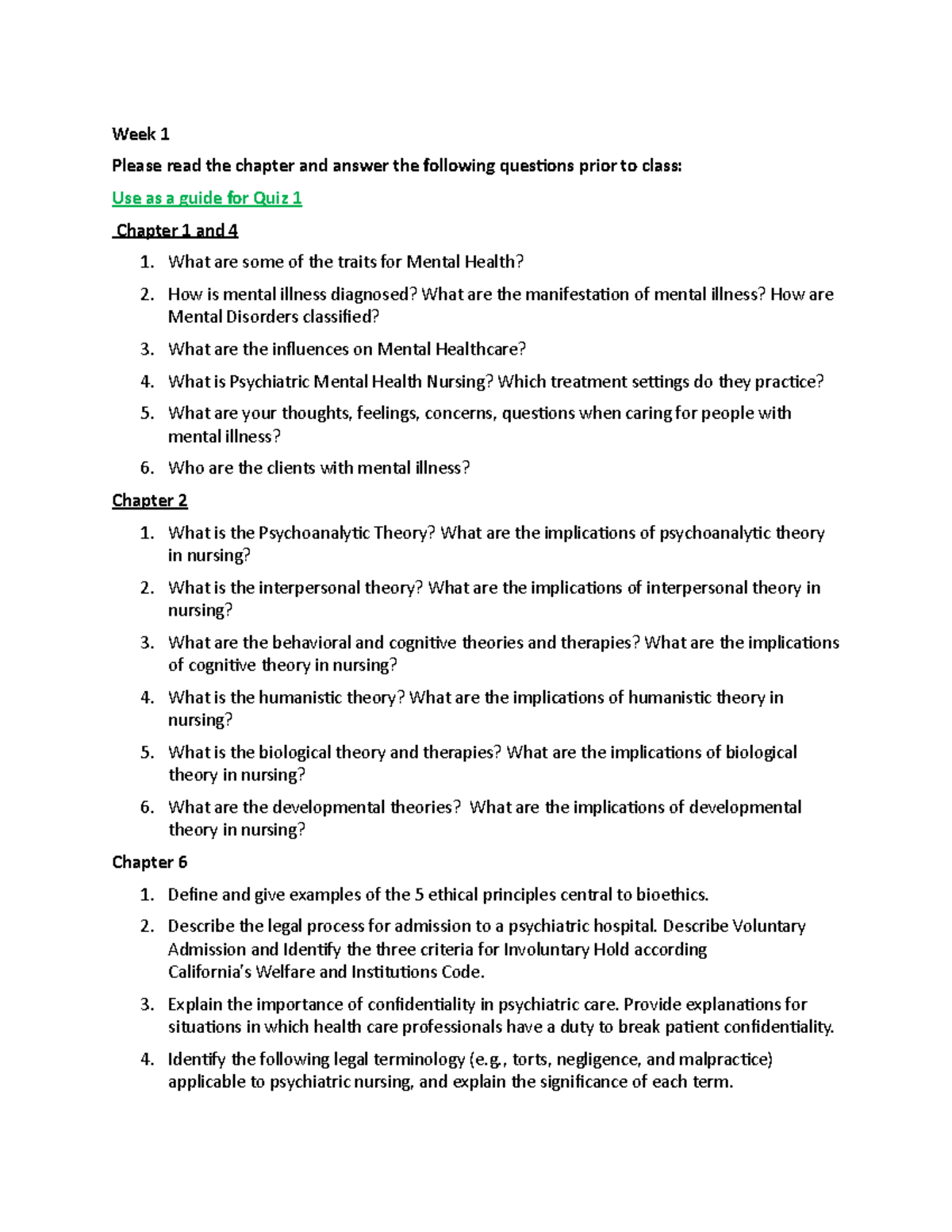 Quiz 1 Focus - Review - Week 1 Please read the chapter and answer the ...