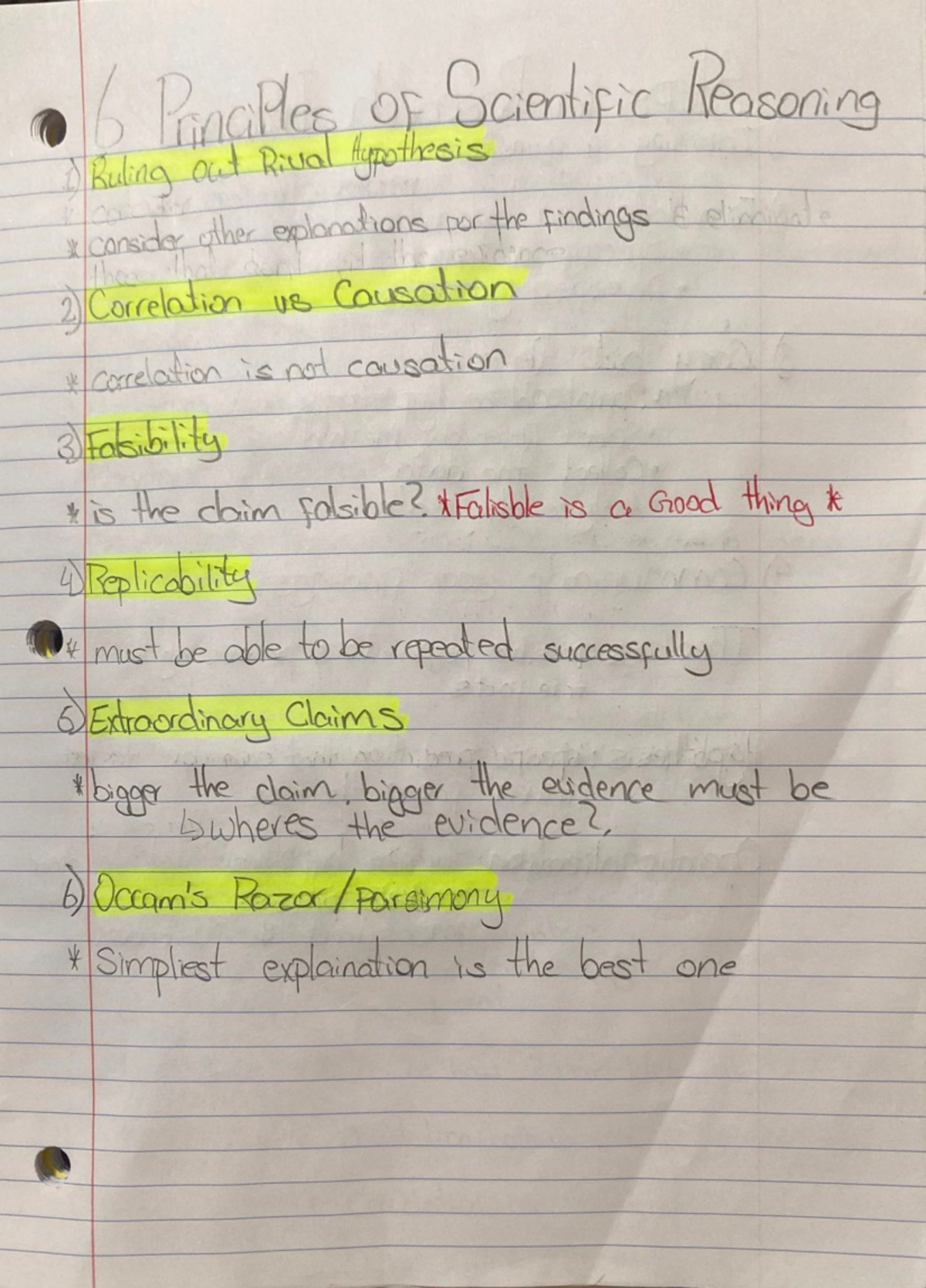 Handwritten notes - 6 PrinciPles of Scientific Reasoning Ruling out ...