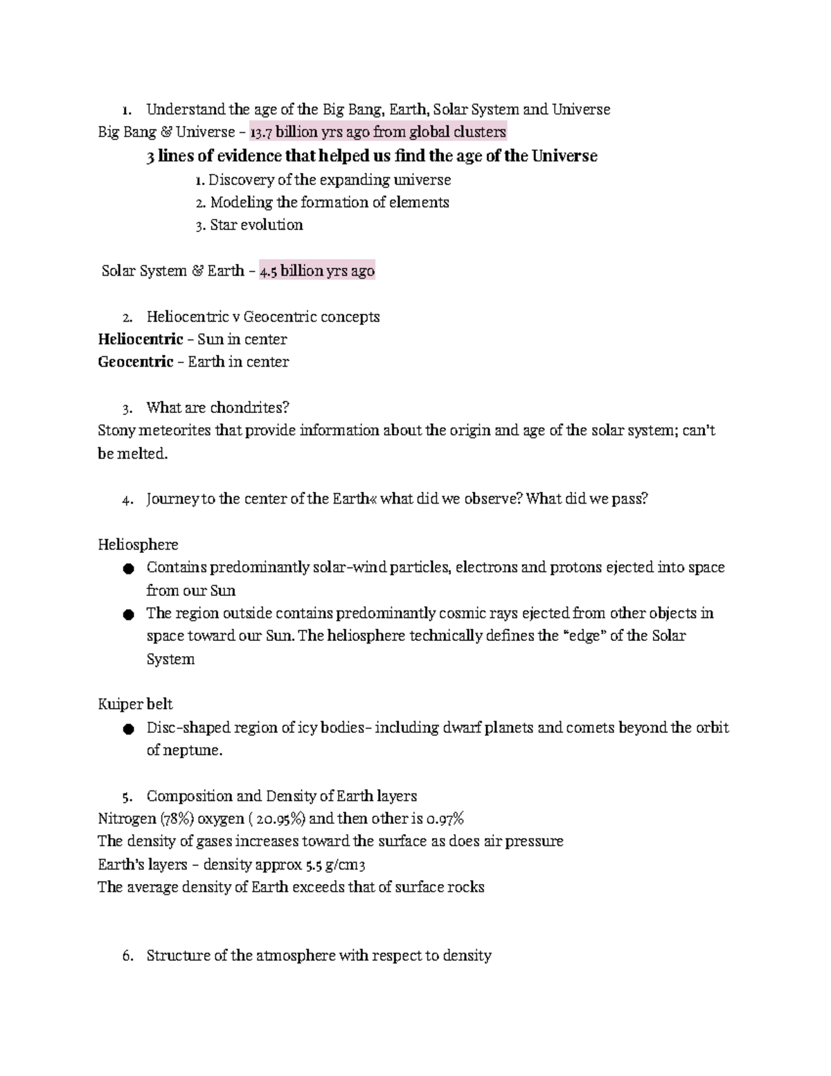 Earth science final exam study guide - Understand the age of the Big ...