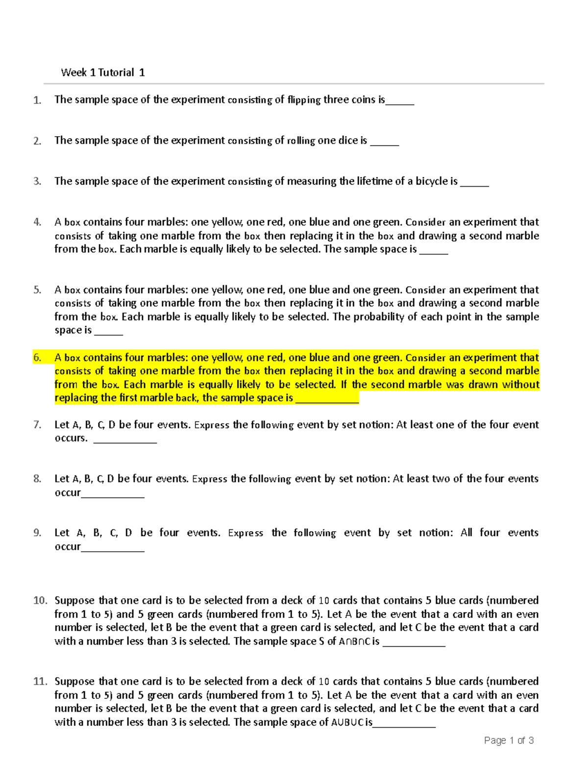 Week1 tutorial practice - Page 1 of 3 Week 1 Tutorial 1 The sample ...