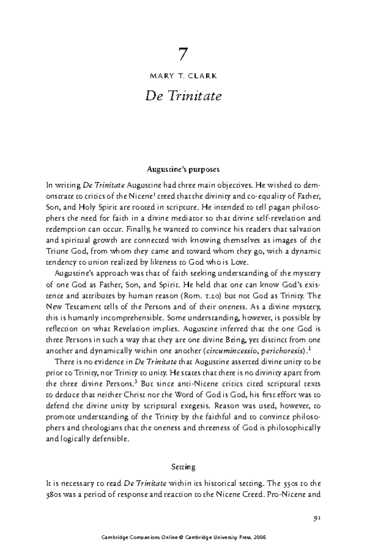 De Trinitate Summary - this is the required reading - 7 MARY T. CLARK ...