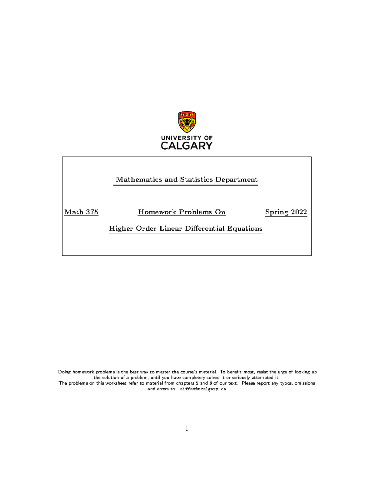 B higher order - Mathematics and Statistics Department Math 375 ...