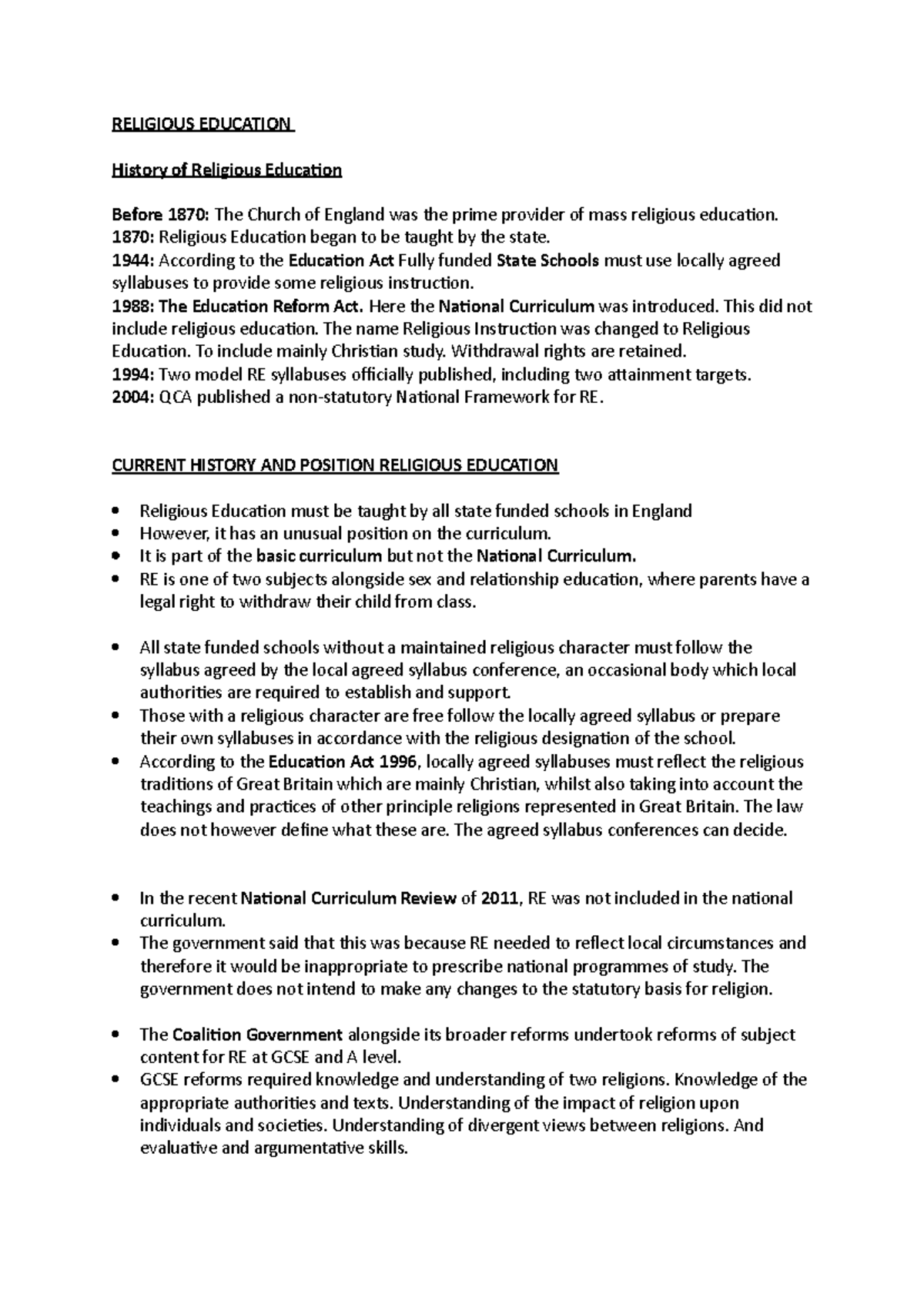 Religious Education revision notes - RELIGIOUS EDUCATION History of ...