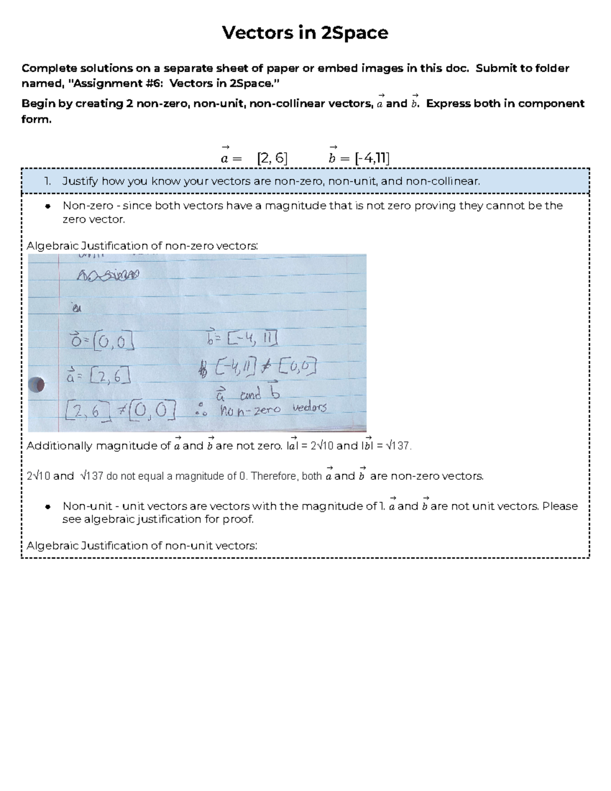 Assignment 5 Vectors In 2space Vectors In 2space Complete Solutions On A Separate Sheet Of
