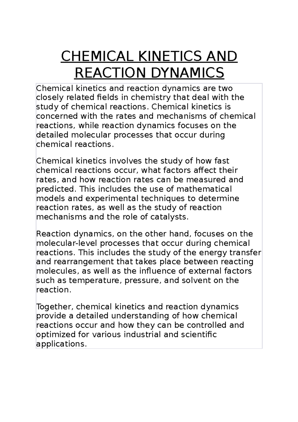 Chemical Kinetics AND Reaction Dynamics - CHEMICAL KINETICS AND ...