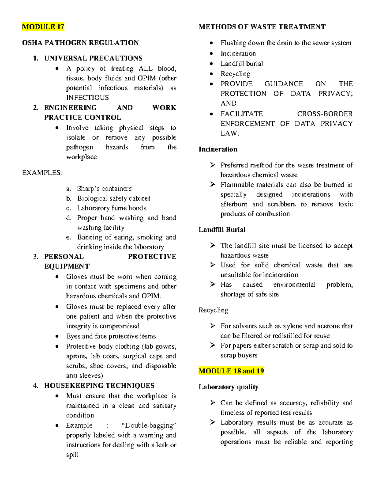Laboratory- Management- Finals - MODULE 17 OSHA PATHOGEN REGULATION 1 ...