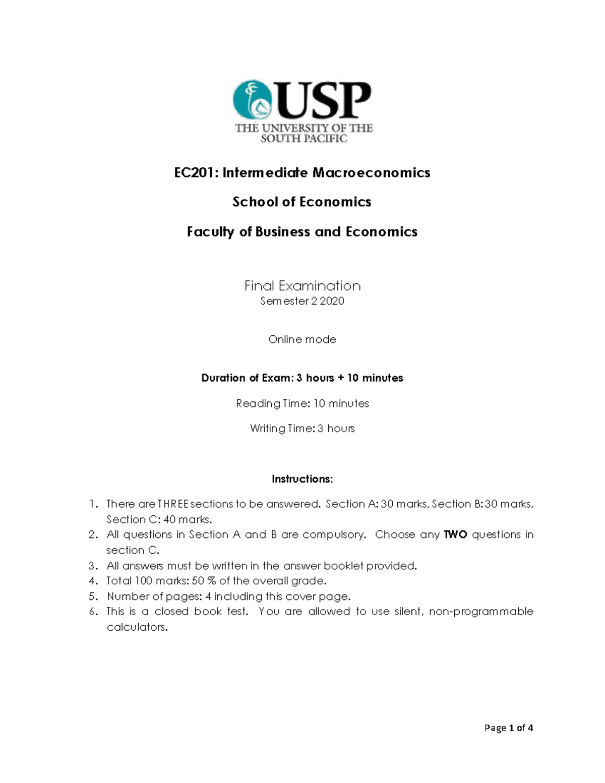 EC201 Exam - Clearification - EC201: Intermediate Macroeconomics School ...