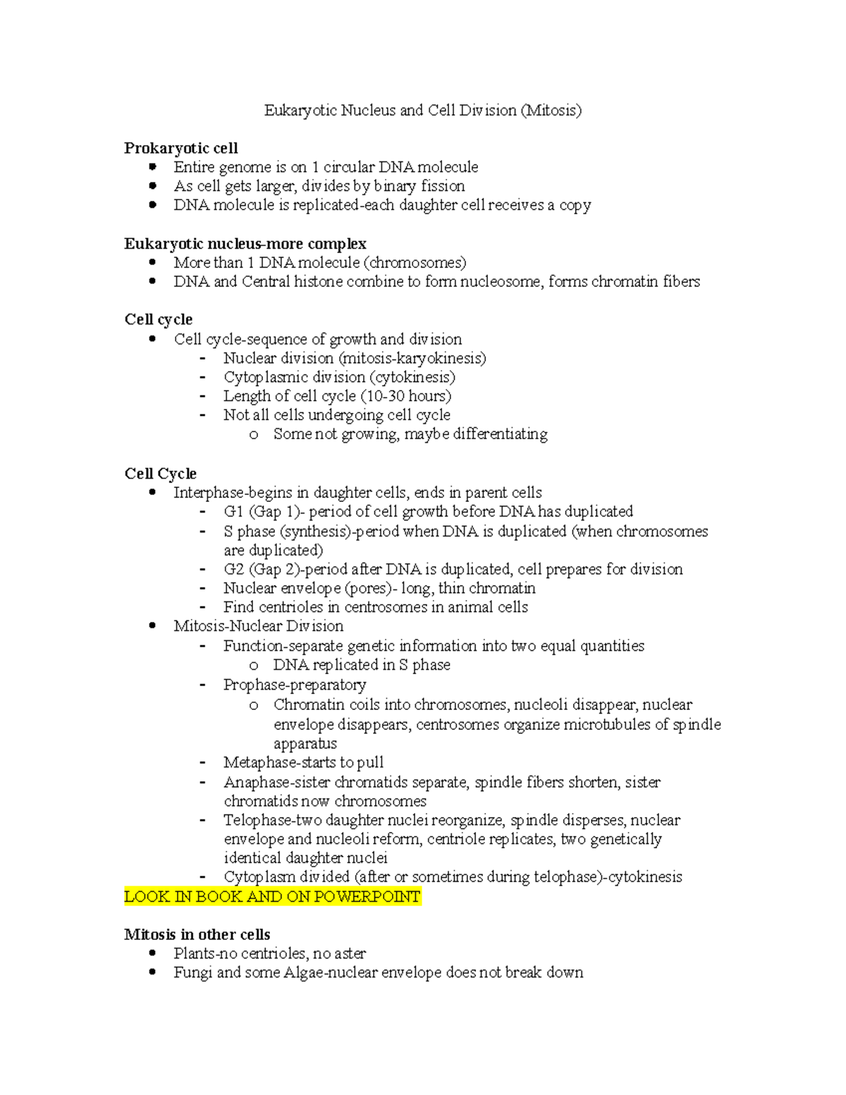 Biology Ch.7 Cell Division - Eukaryotic Nucleus and Cell Division ...