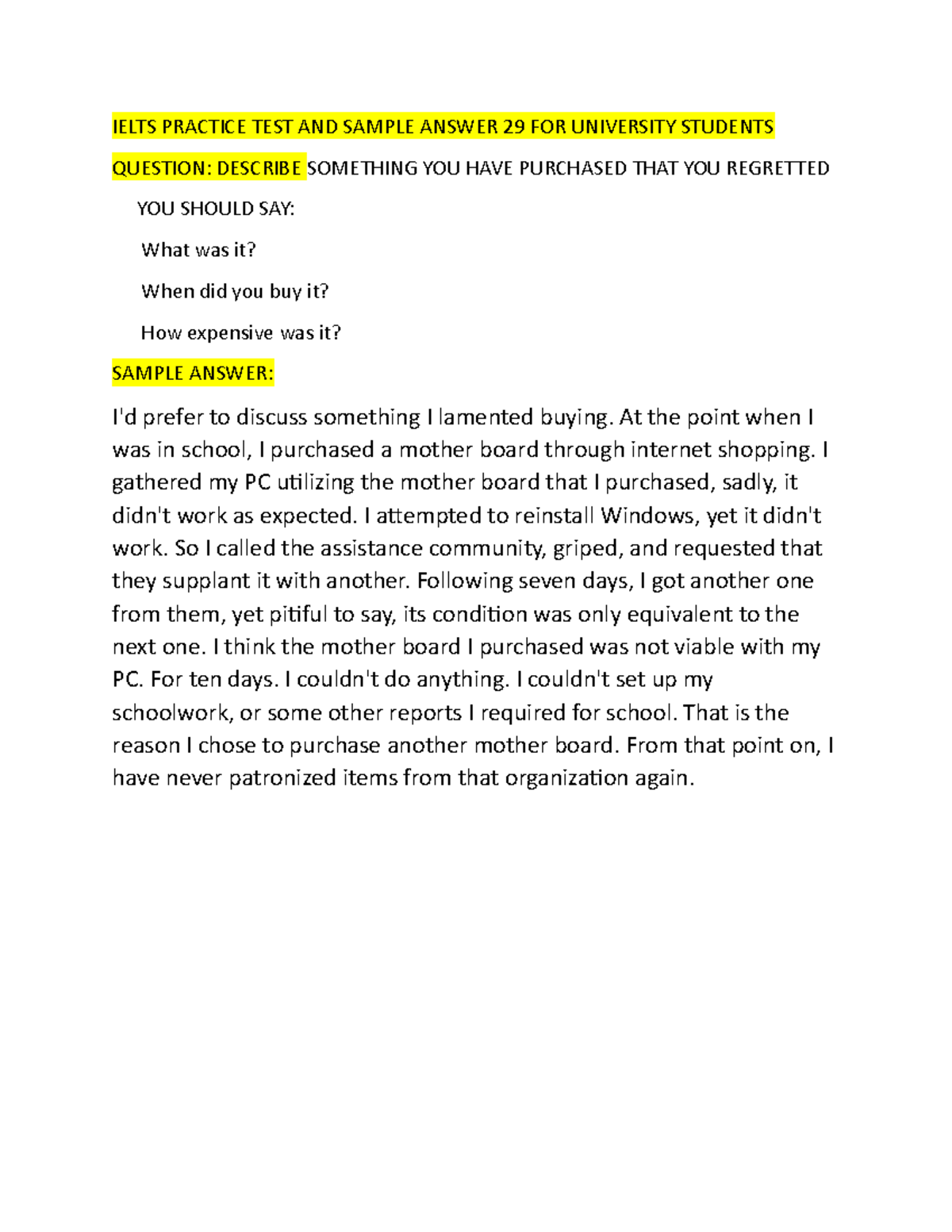 Ielts Practice TEST AND Sample Answer 29 FOR University Students ...