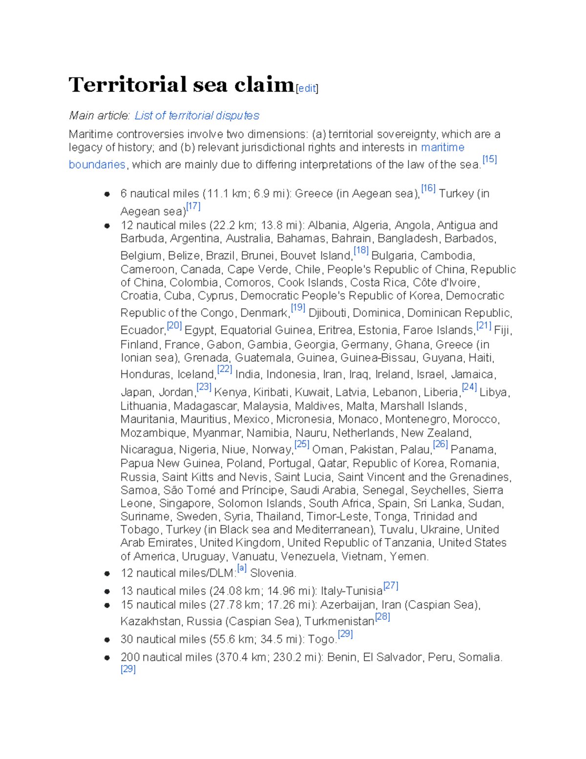 Sea - notes - Territorial sea claim[edit] Main article: List of ...